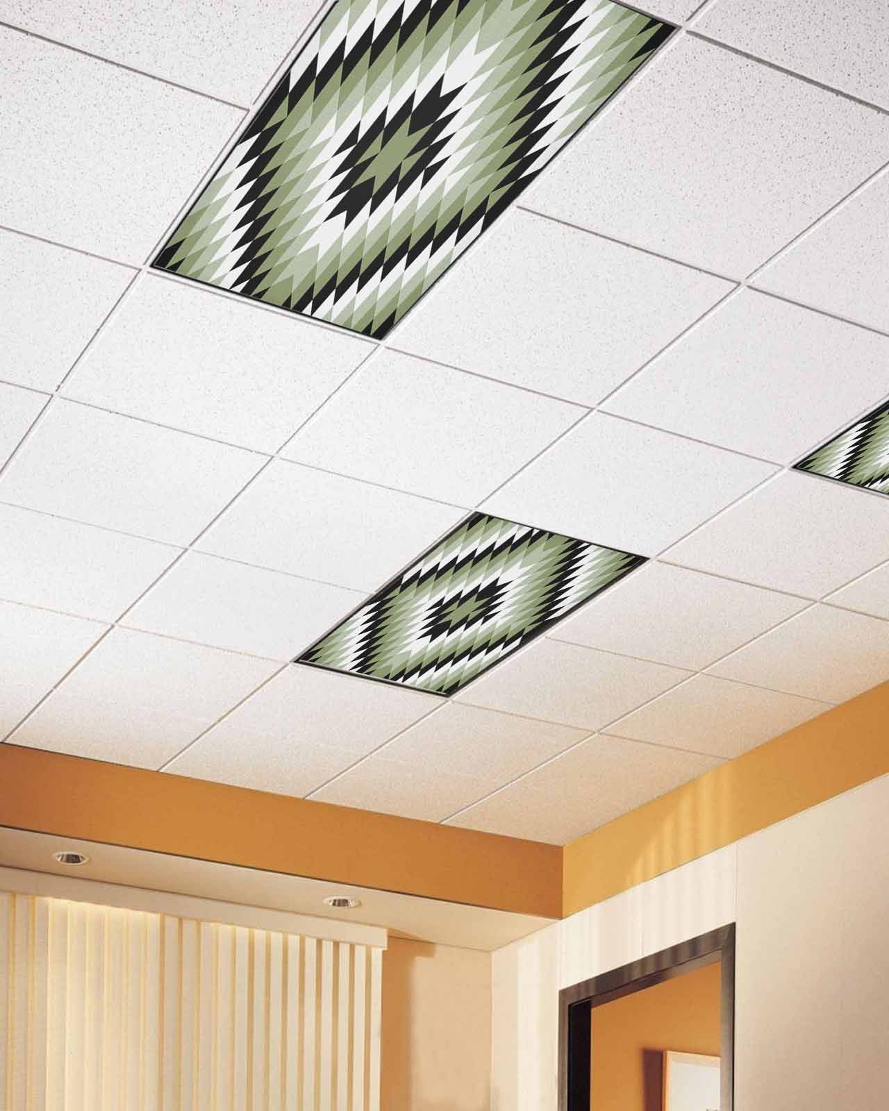 2 Pack Fluorescent Light Covers, 4 x 2 Feet, Boho Moroccan Sage Green ...