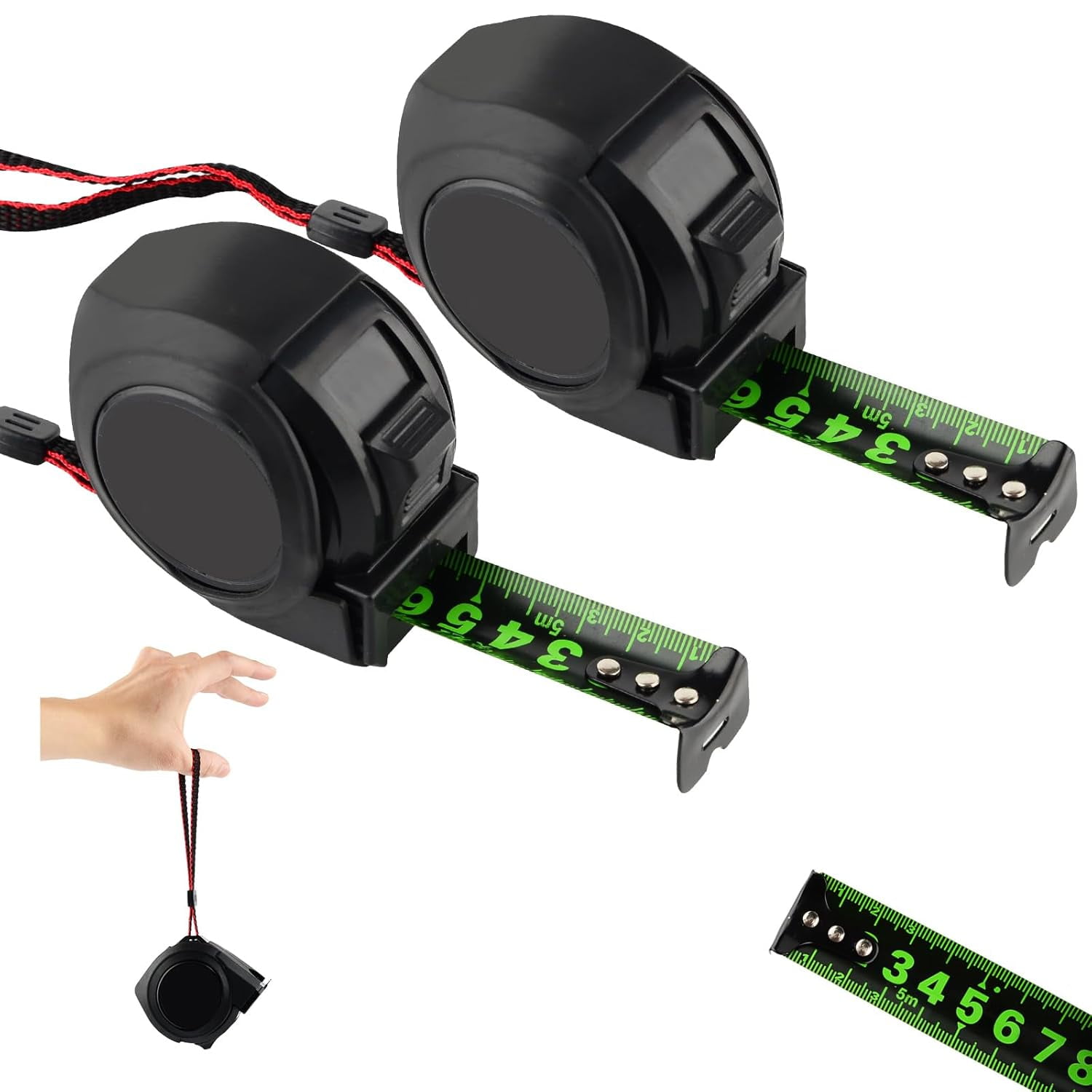 2 Pack Fluorescent Steel Tape Measure, 5M Measuring Tape, Thick Wear ...