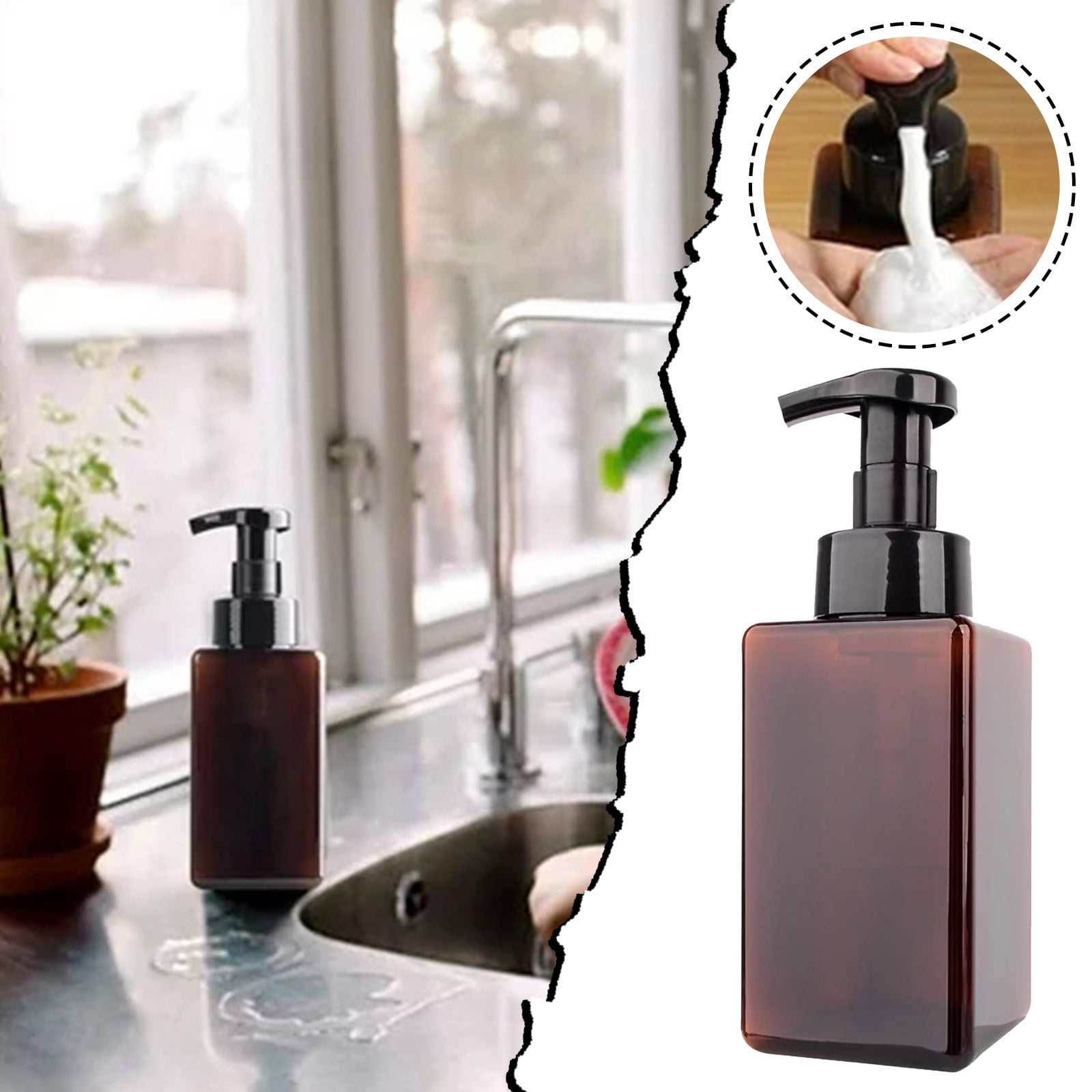 2 Pack Foaming Soap Dispenser Brown, 15oz Refillable Foam Liquid Hand ...
