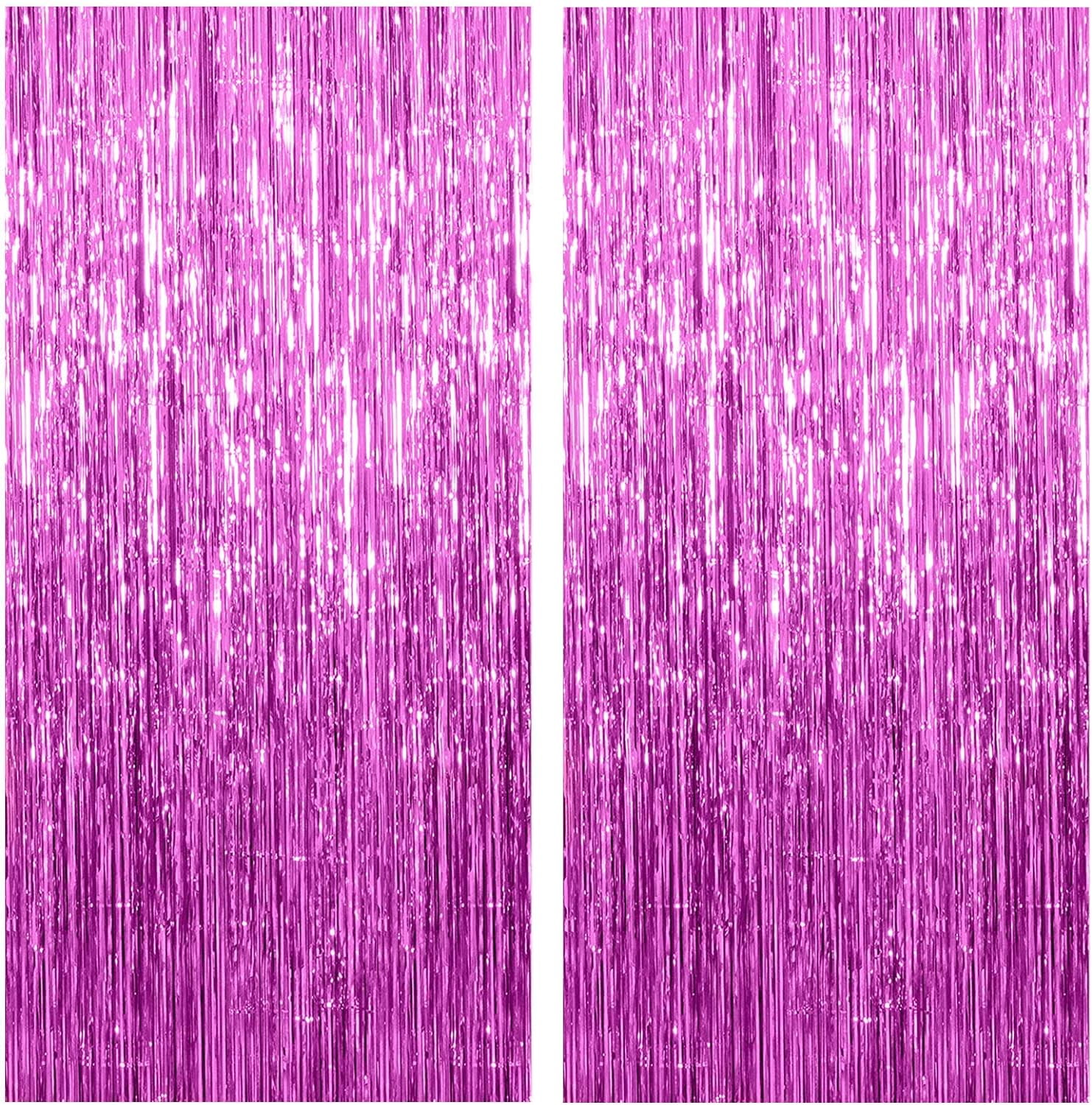 2 Pack Foil Curtain Backdrop Hot Pink Metallic Tinsel Foil Fringe ...