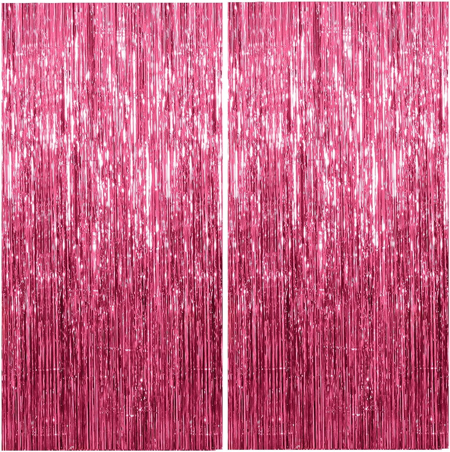 2 Pack Foil Curtain Backdrop Pink Metallic Tinsel Foil Fringe Curtains ...