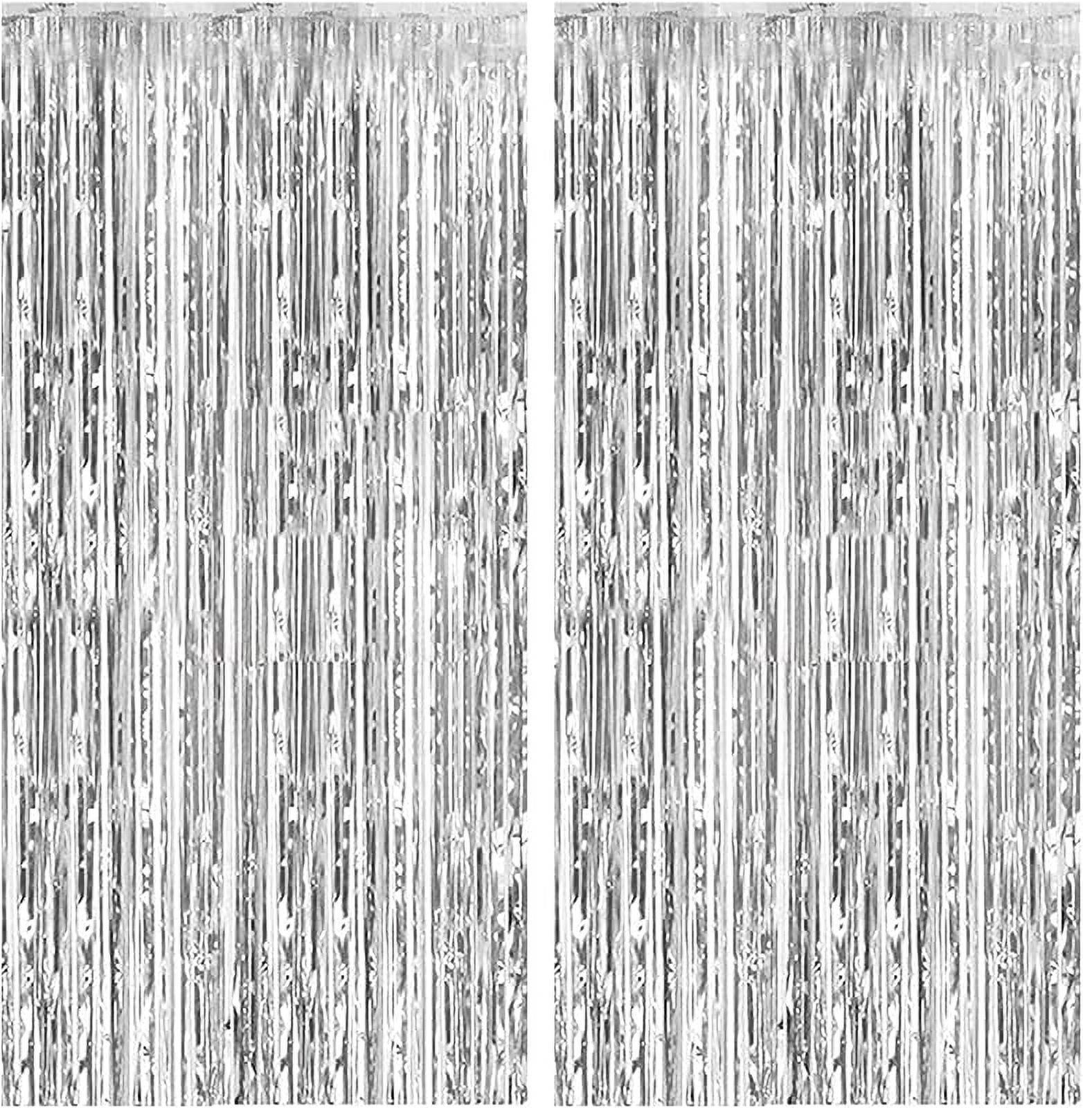 2 Pack Foil Curtain Backdrop Silver Metallic Tinsel Foil Fringe ...