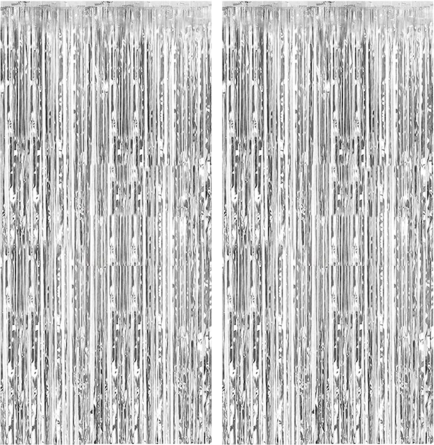 2 Pack Foil Curtain Backdrop Silver Metallic Tinsel Foil Fringe ...