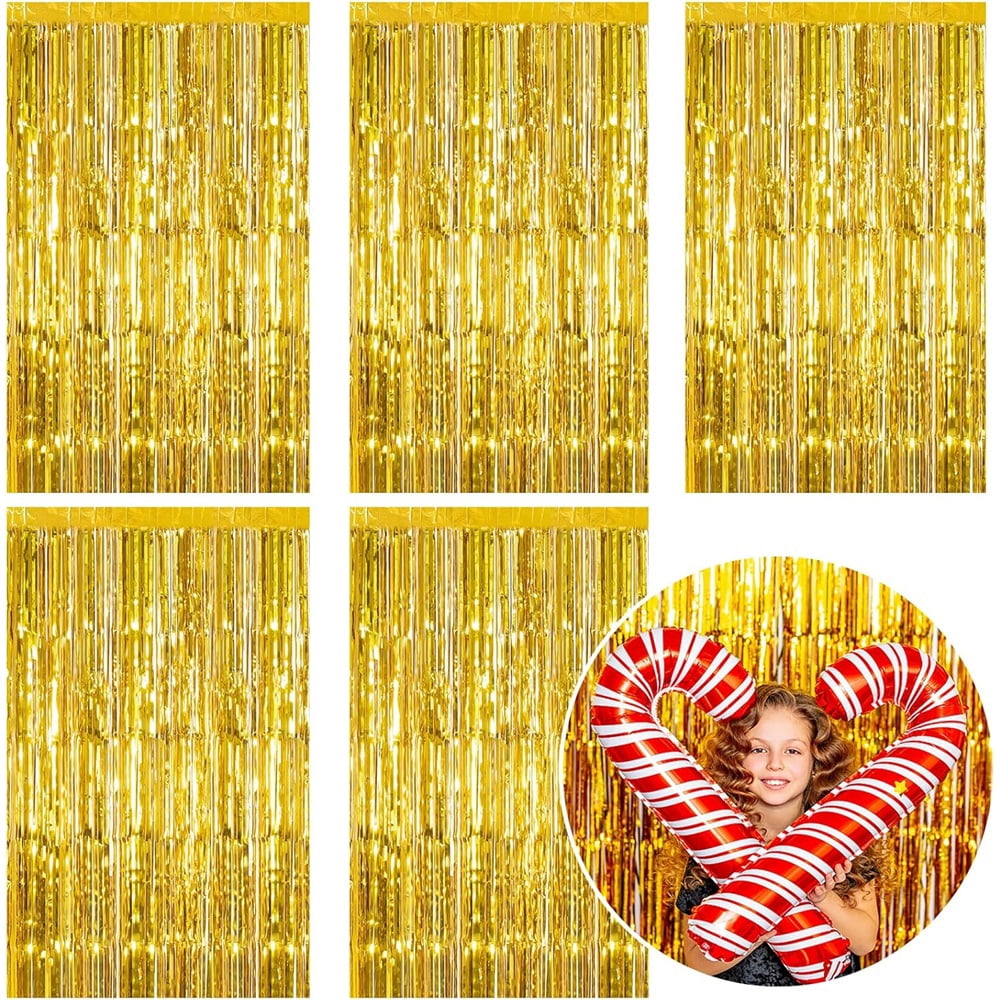2 Pack Foil Curtain Backdrop Silver Metallic Tinsel Foil Fringe ...