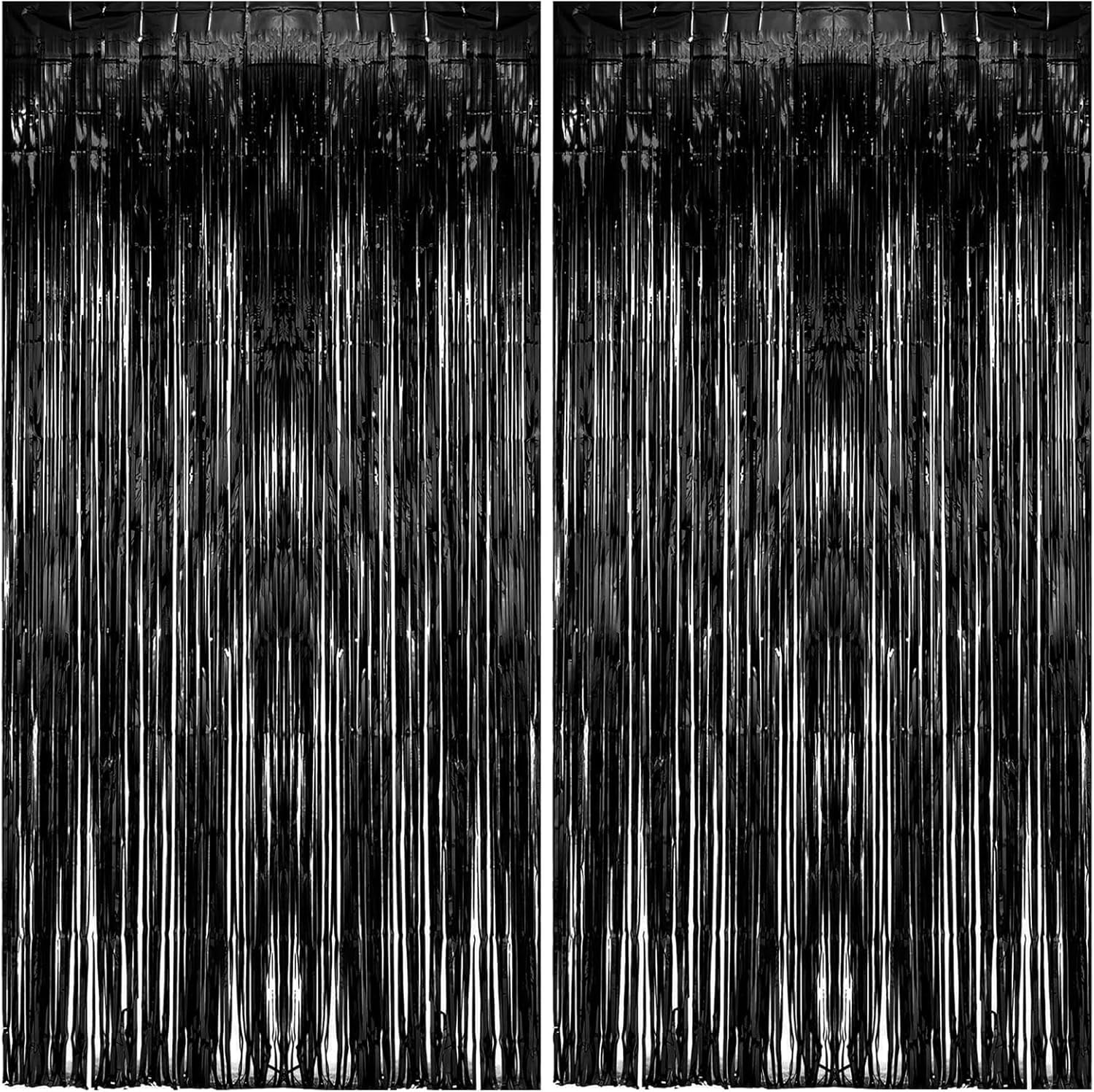 2 Pack Foil Curtain Backdrop Silver Metallic Tinsel Foil Fringe ...