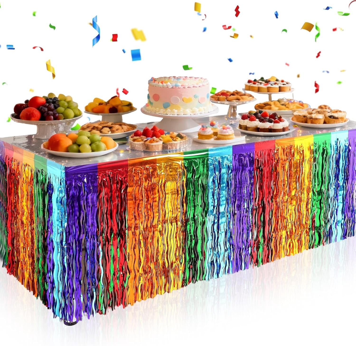 2 Pack Foil Table Skirts Fringe Table Banner Decorations, Rectangle ...