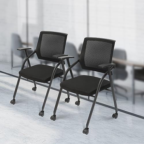 2 Pack Foldable Conference Room Chairs,Stackable & Ergonomic Chair with ...