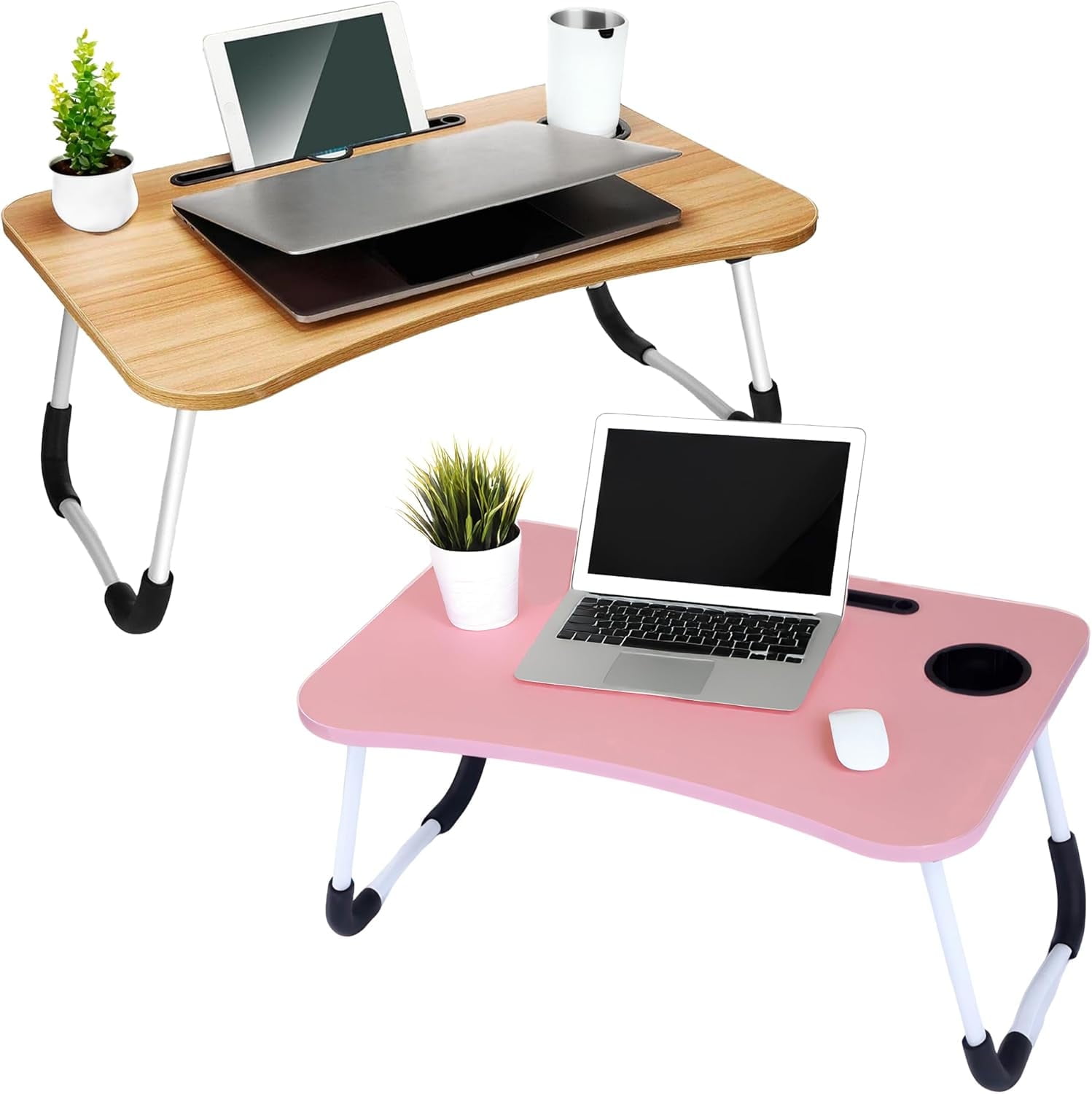 2 Pack Foldable Laptop Table, Breakfast Serving Bed Tray, Lap Desk with ...