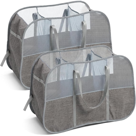 2 Pack Foldable Laundry Baskets with Handles, 95L Tear Proof Pop Up ...