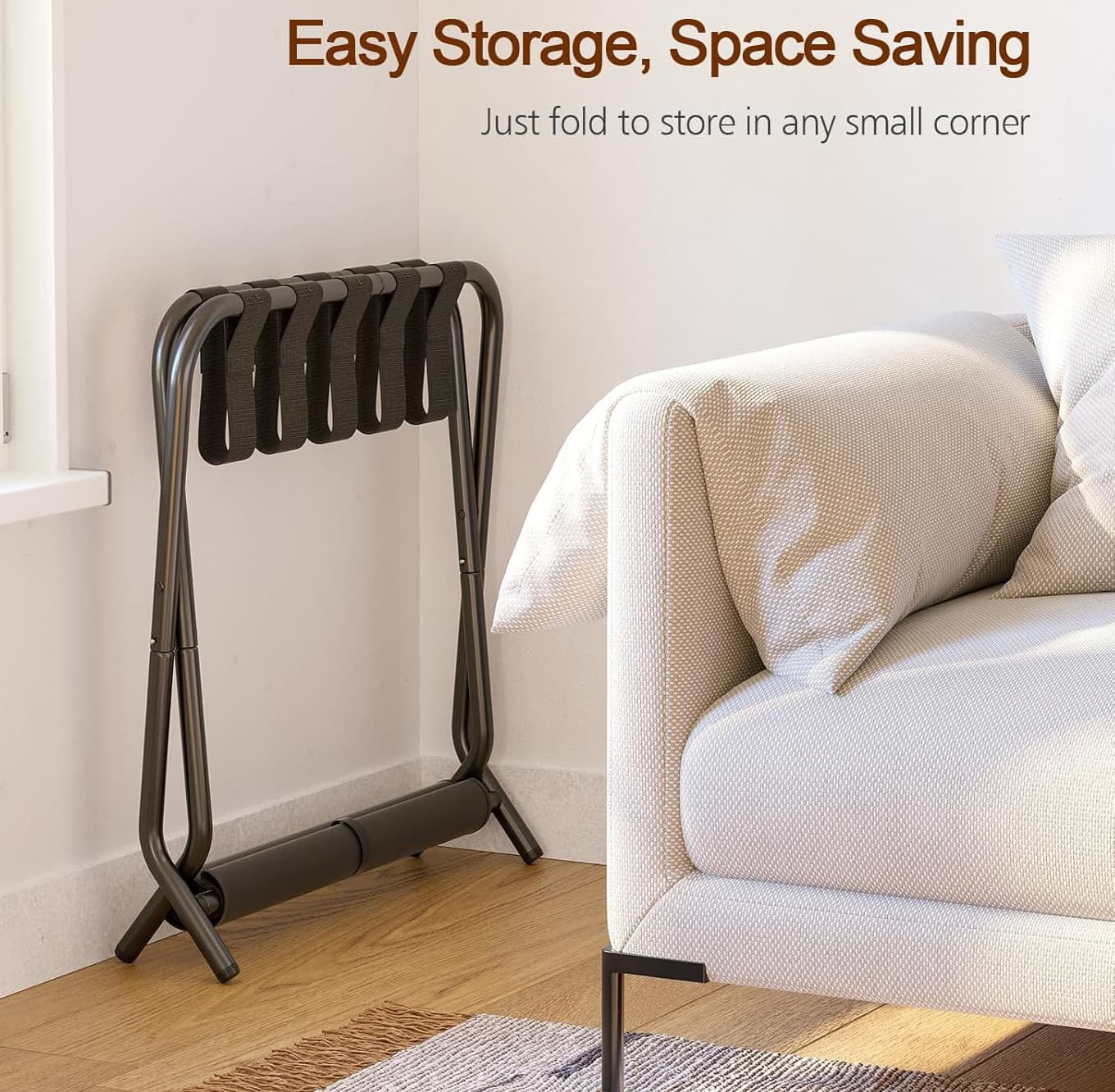 2-Pack Foldable Metal Luggage Racks with Shelf, Black, 25.2x15x22.4 ...