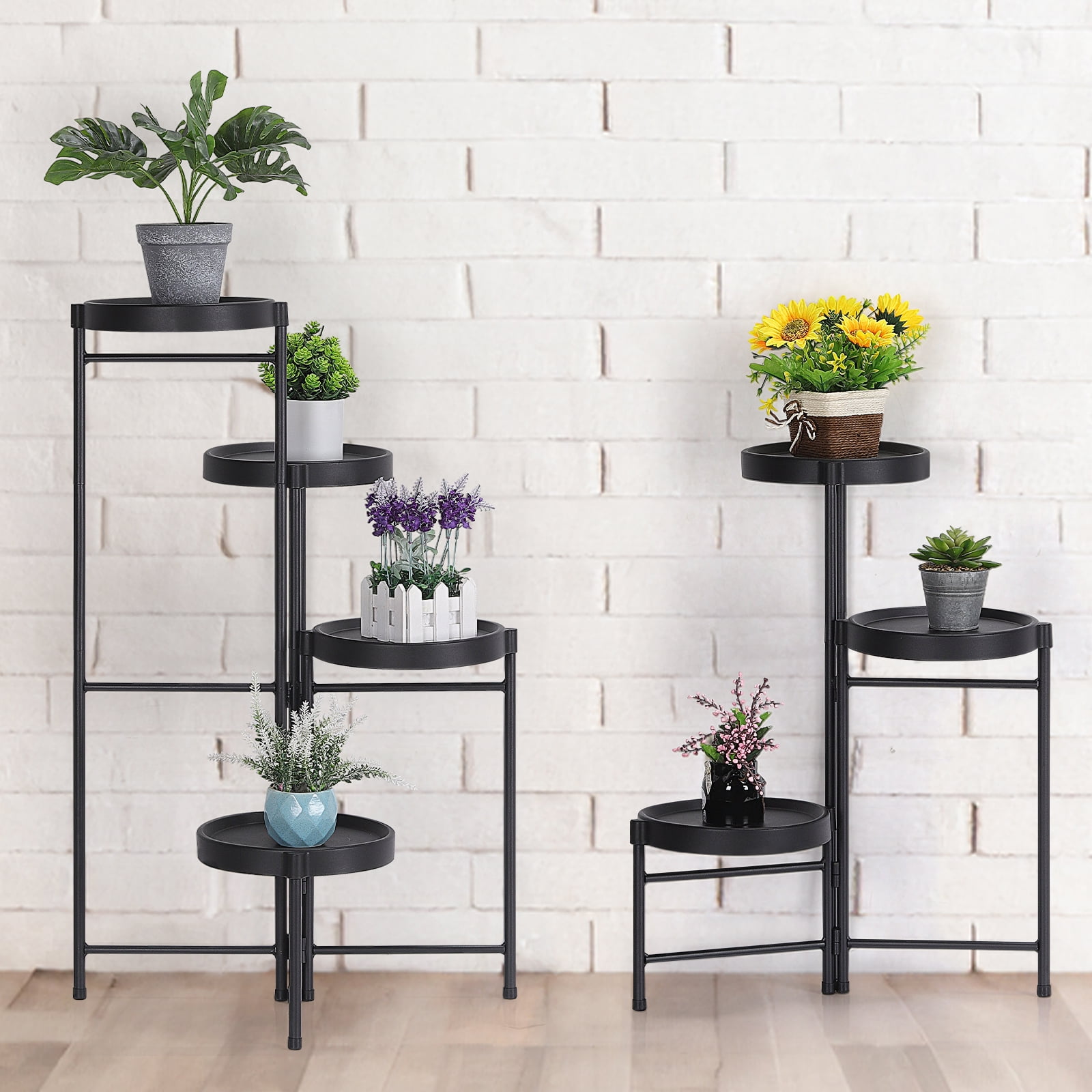 2-Pack Foldable Metal Plant Stands, 3-Tier & 4-Tier Black Flower Pot ...