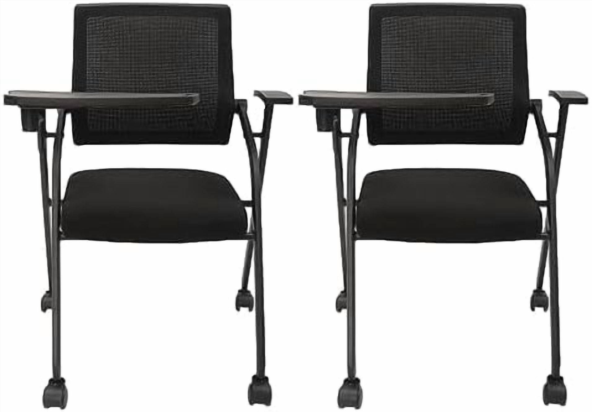 2 Pack Foldable Office Chair with Rotatable Tablet and Caster,Stackable ...
