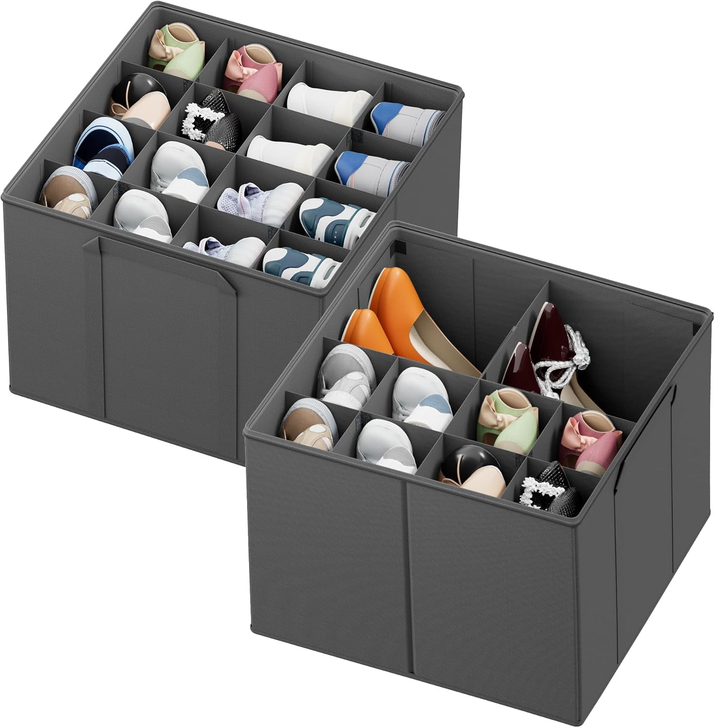 2-Pack Foldable Shoe Organizer - Adjustable Dividers for 16-32 Pairs ...