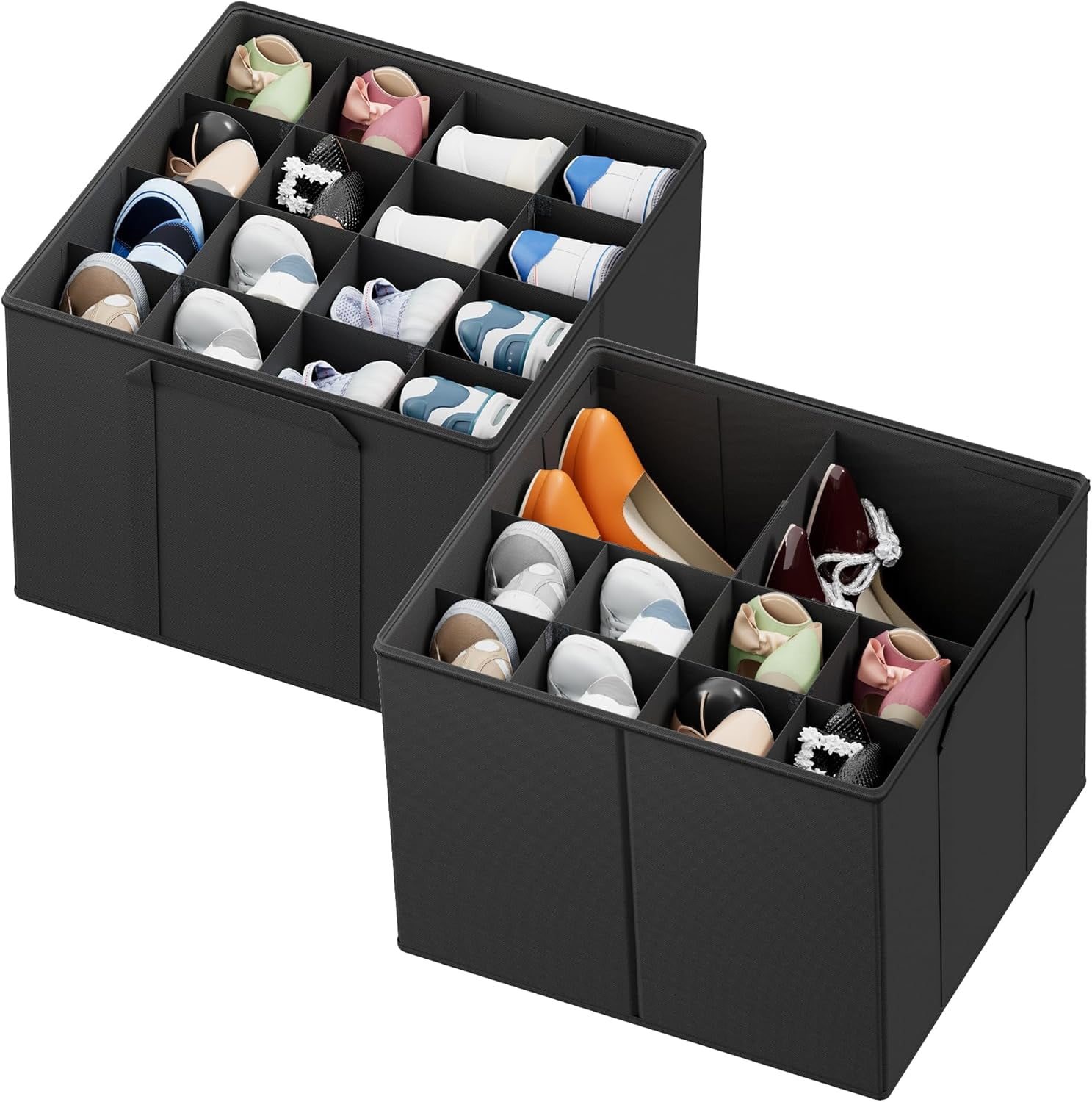 2-Pack Foldable Shoe Storage Containers with Adjustable Dividers – Fits ...