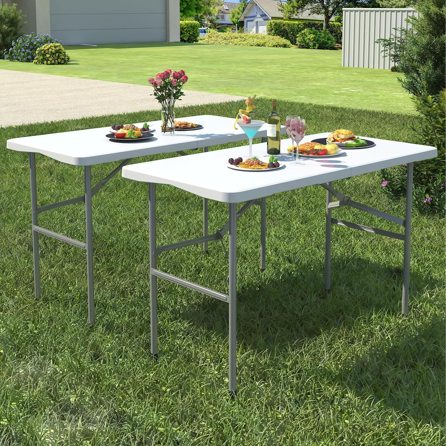 2 Pack Foldable Table 4ft, Plastic Folding Table, Portable Heavy Duty ...