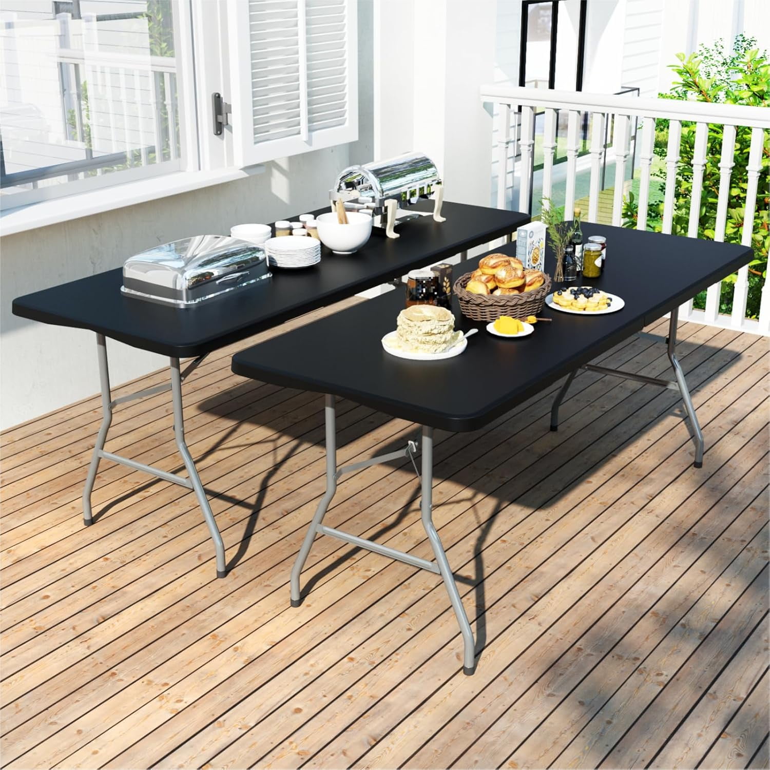 2 Pack Foldable Table 6ft, Plastic Folding Table, Portable Heavy Duty ...