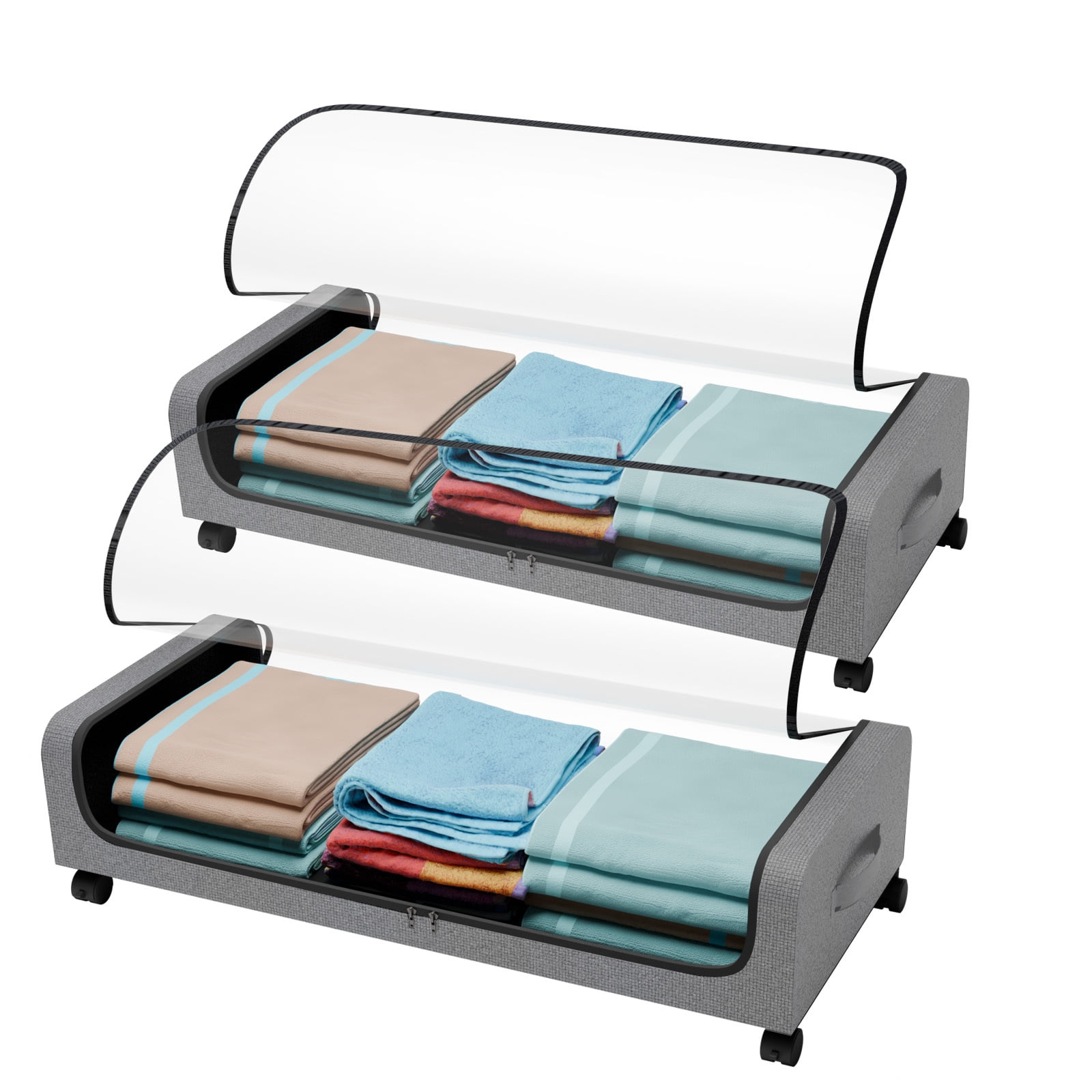 2-Pack Foldable Under-Bed Storage Box with Wheels, Large Rolling ...