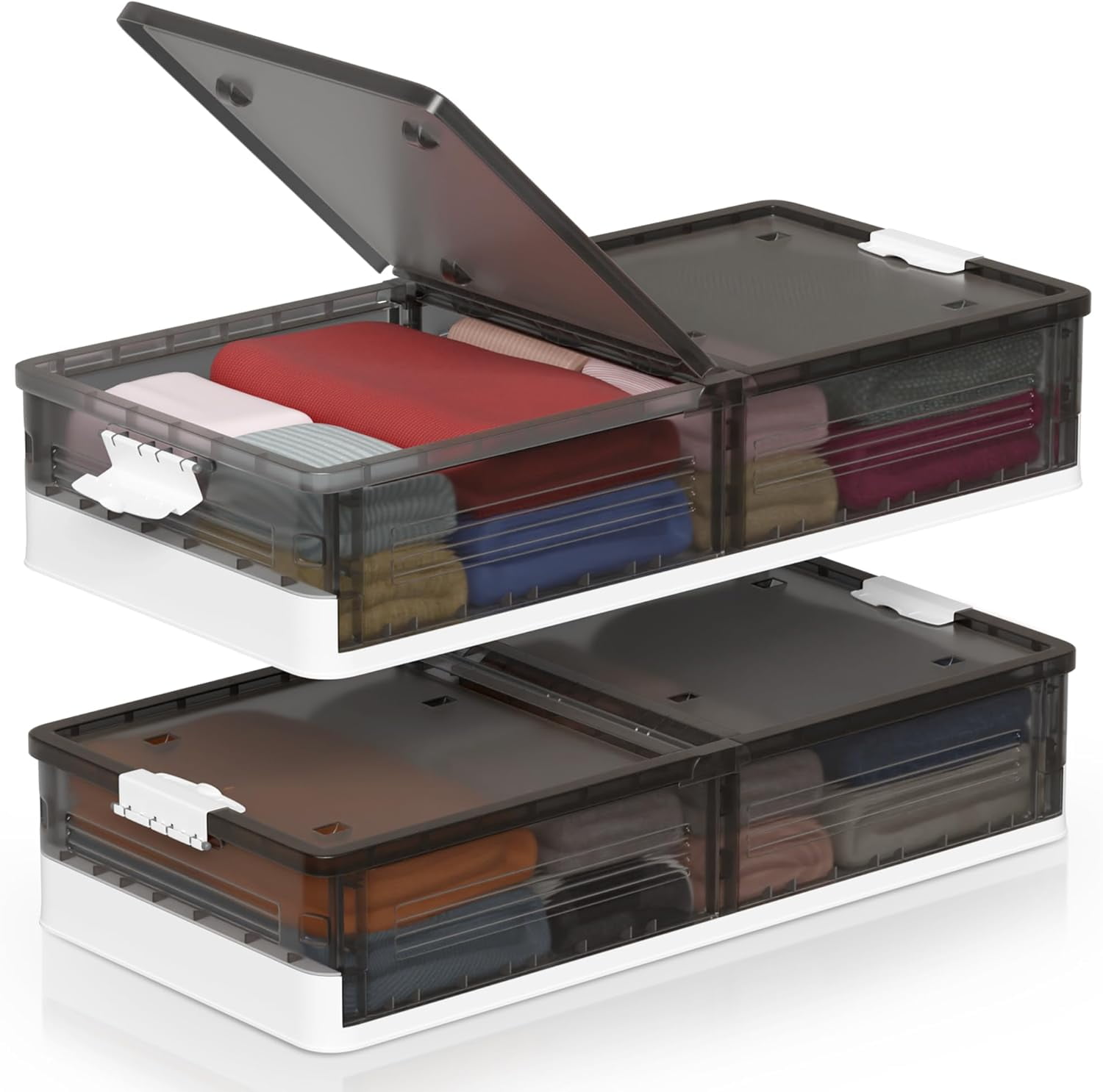 2-Pack Foldable Under Bed Storage with Wheels – Plastic Containers with ...