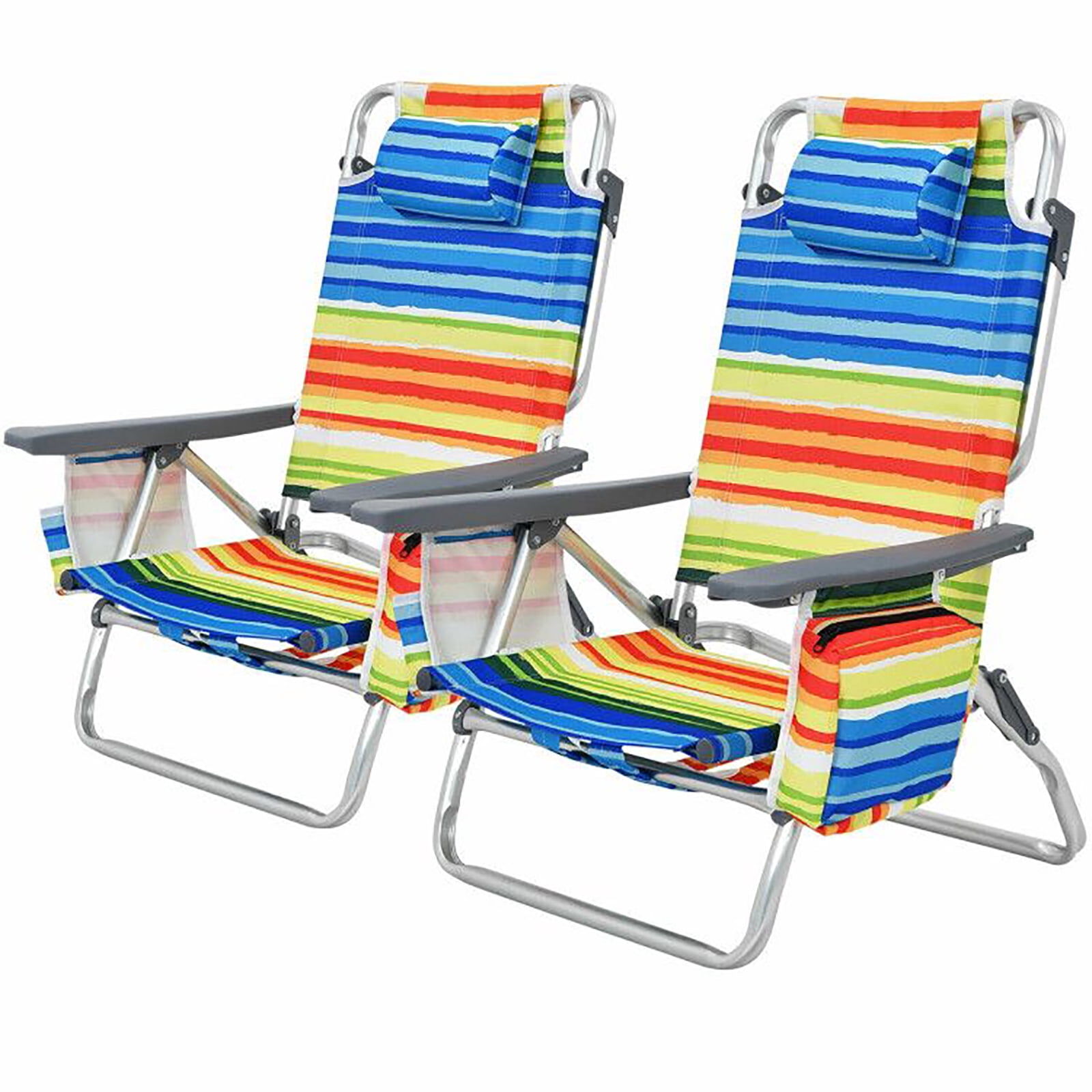 2-Pack Folding Backpack Beach Chairs with Pillow for Outdoor Travel ...