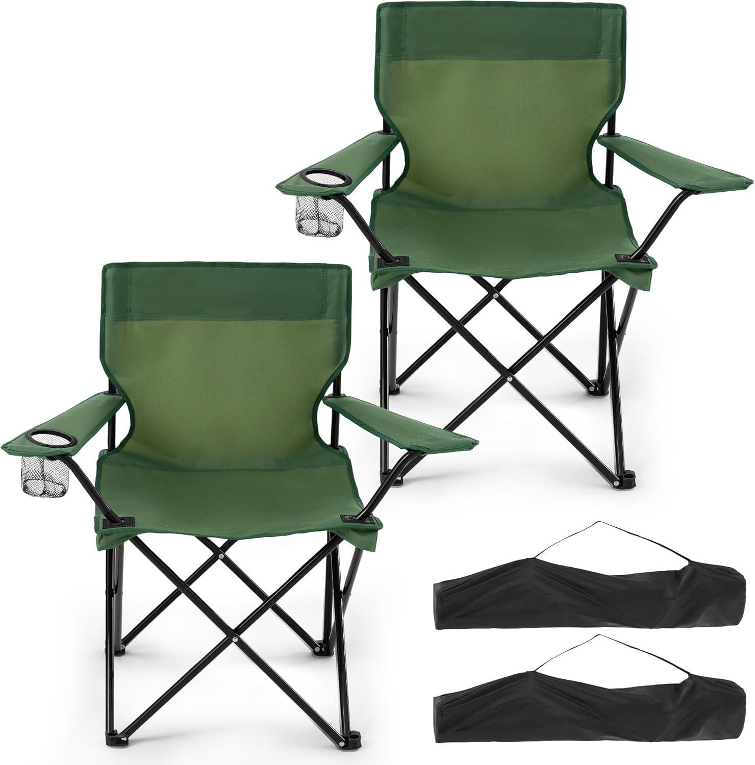2 Pack Folding Camping Chairs for Adults, Foldable Portable Beach ...