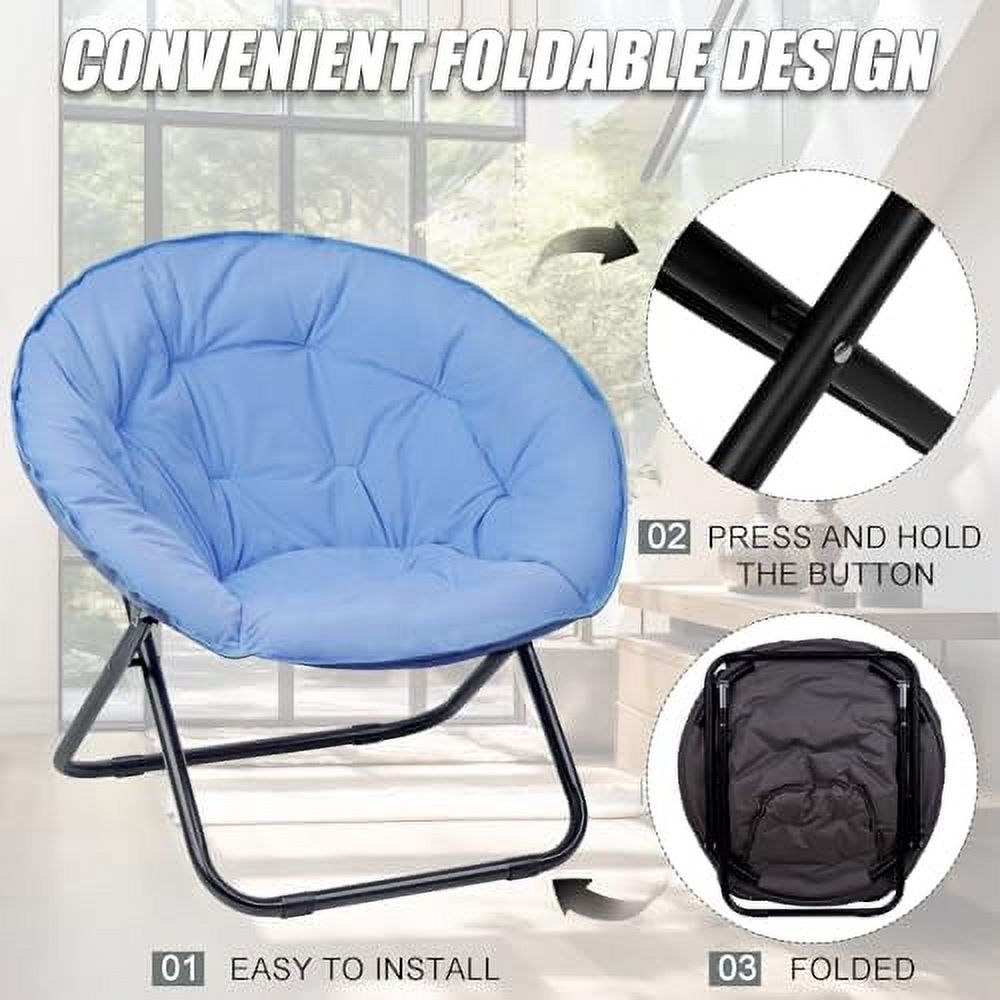 2 Pack Folding Chair, Saucer Chair with Metal Frame, Cozy Moon Lounge ...