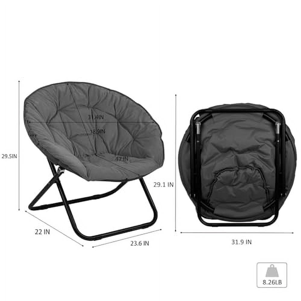 2 Pack Folding Chair, Saucer Chair with Metal Frame, Cozy Moon Lounge ...