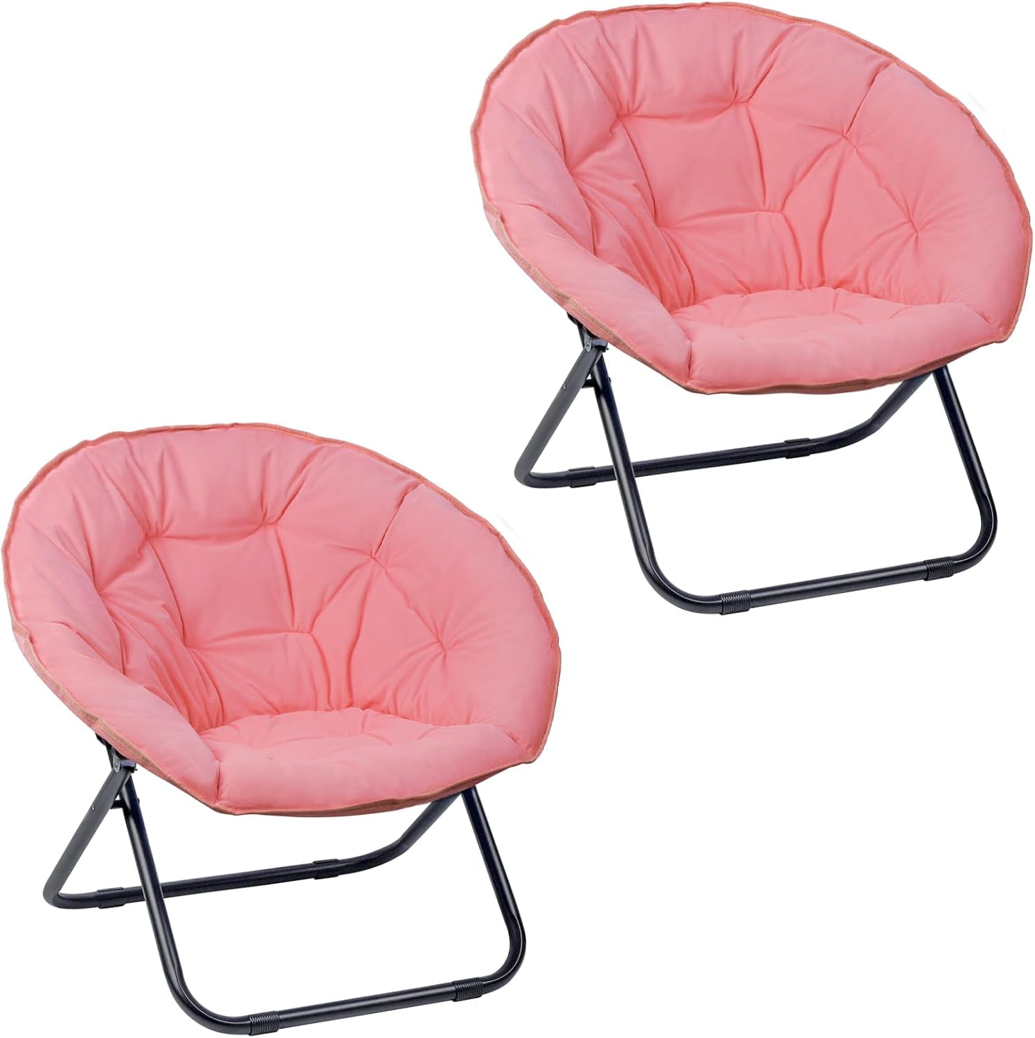 2 Pack Folding Chair, Saucer Chair with Metal Frame, Cozy Moon Lounge ...