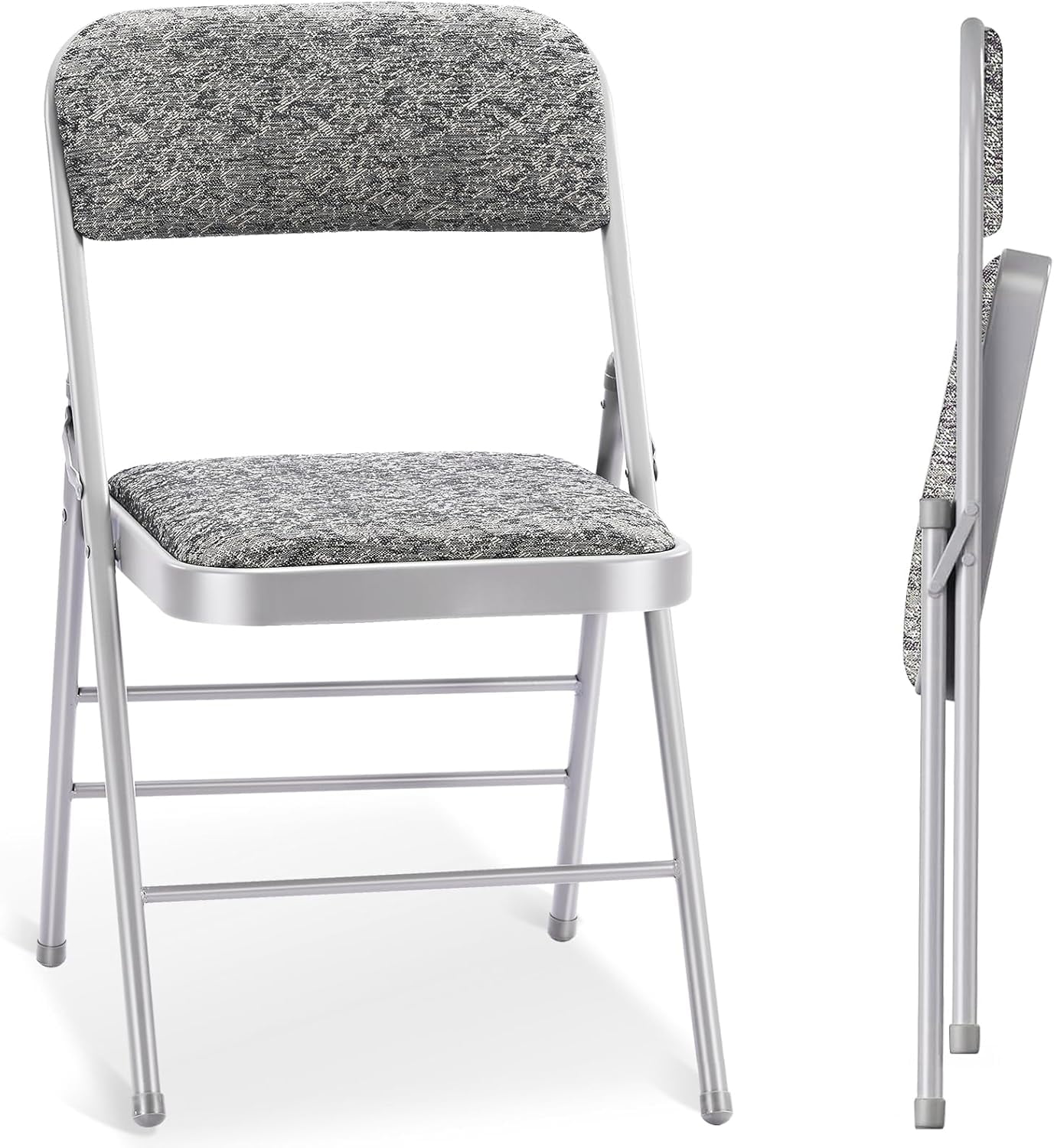 2 Pack Folding Chairs with Fabric Padded Cushion and Back, Commercial ...