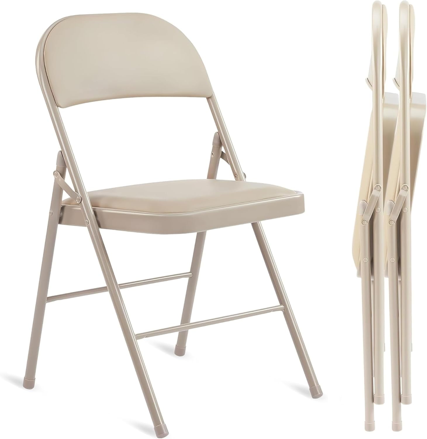 2 Pack Folding Chairs with Leather Padded Cushion Seats & Durable Metal Frame, Stackable ...