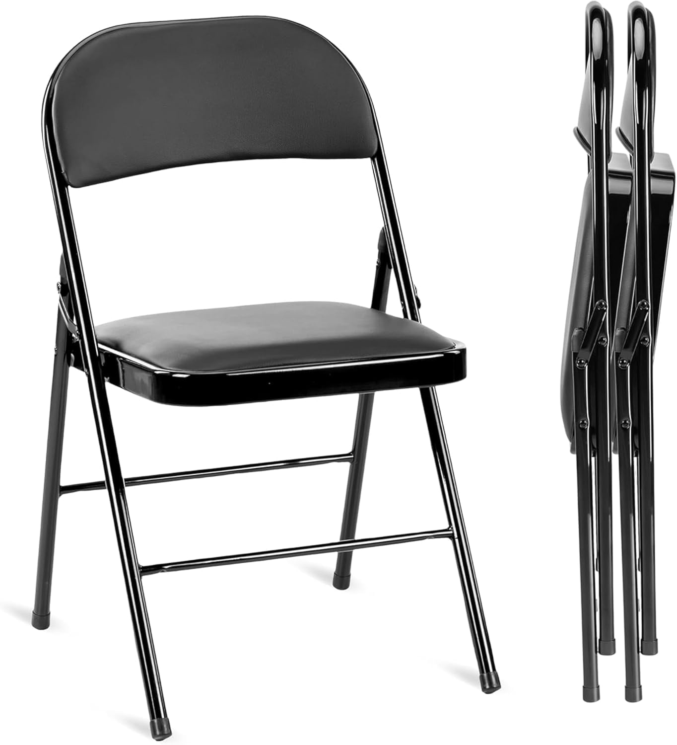 2 Pack Folding Chairs with Leather Padded Cushion Seats & Durable Metal ...