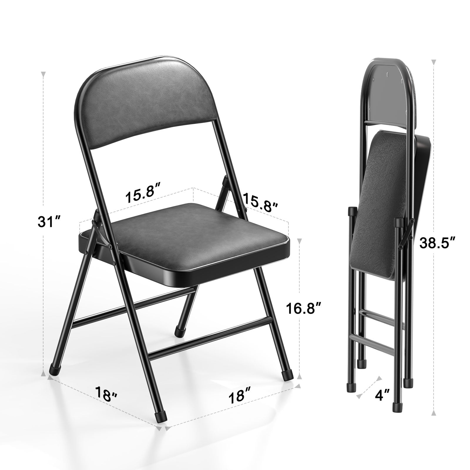 2 Pack Folding Chairs with Padded Cushion and Back Metal Chairs with ...