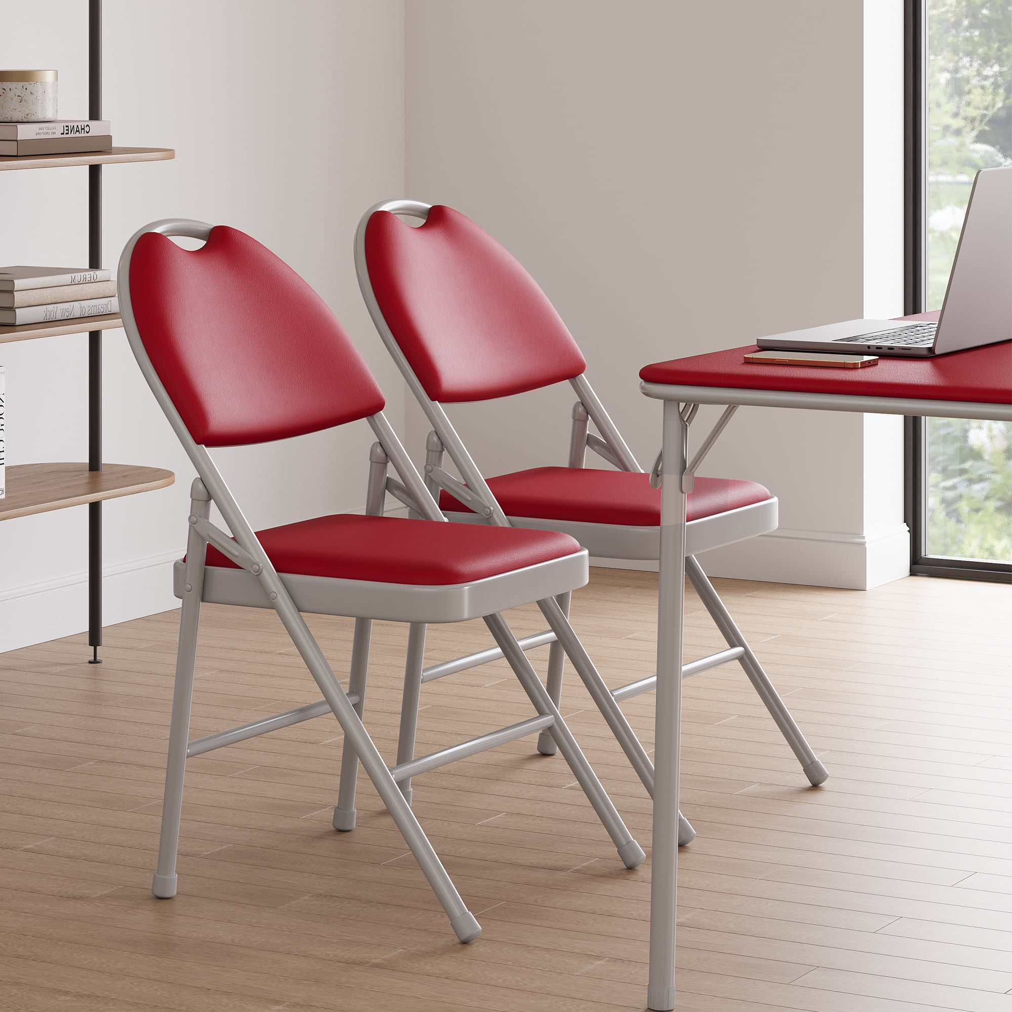 2 Pack Folding Chairs, Padded Foldable Chair with PU Leather Cushion ...