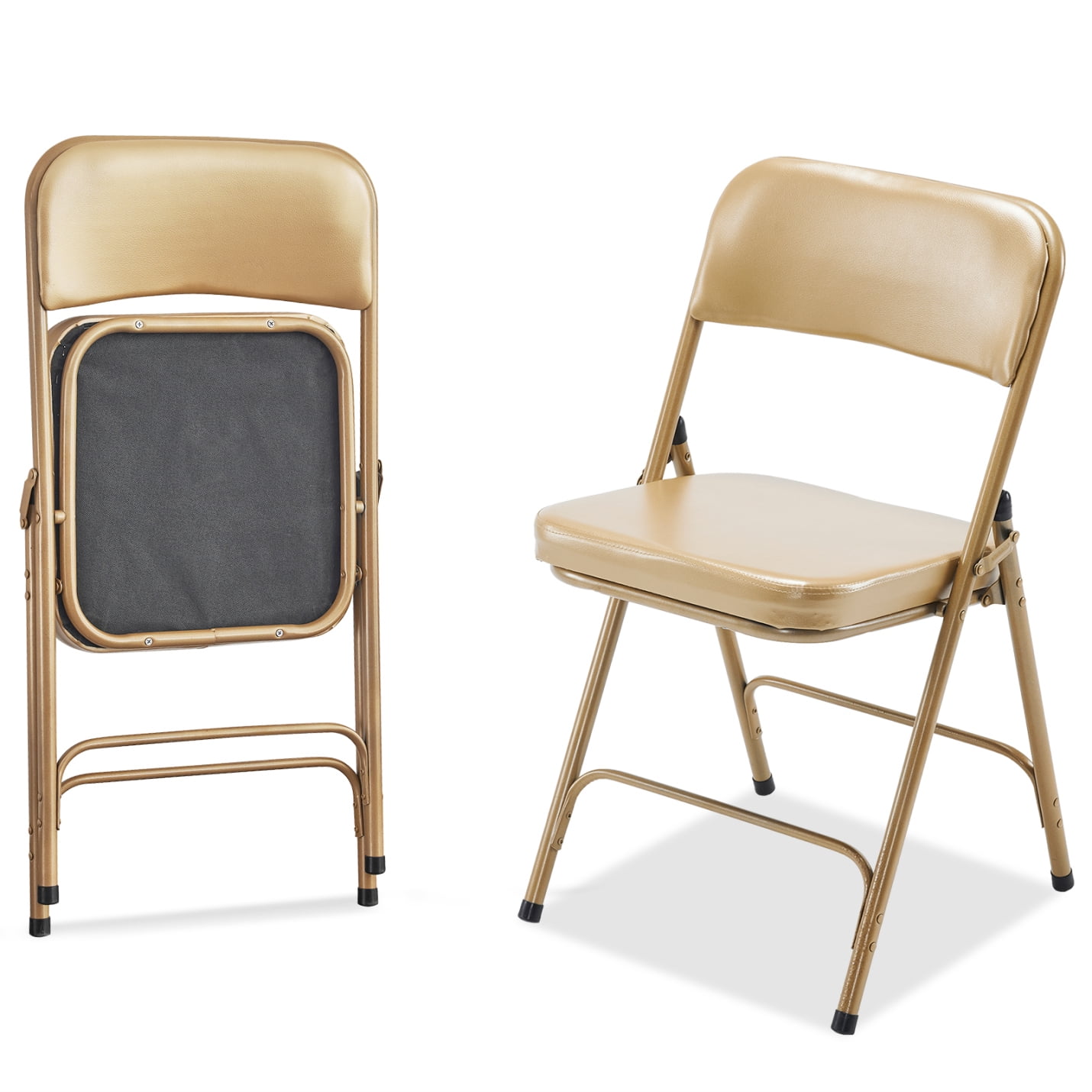 2 Pack Folding Chairs with Padded Seats and Back, Metal Foldable Dining ...