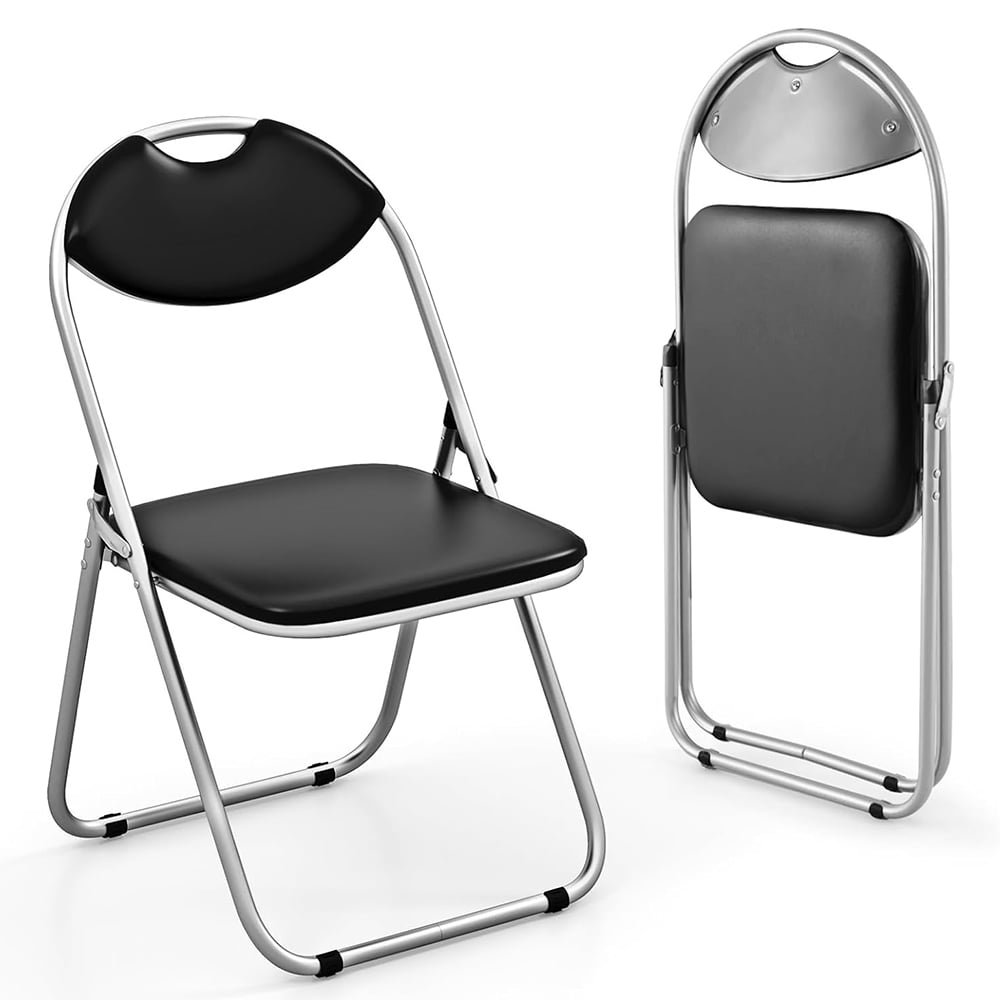 Folding Chairs, Portable Card Chairs with Back and Padded Seat, Metal ...