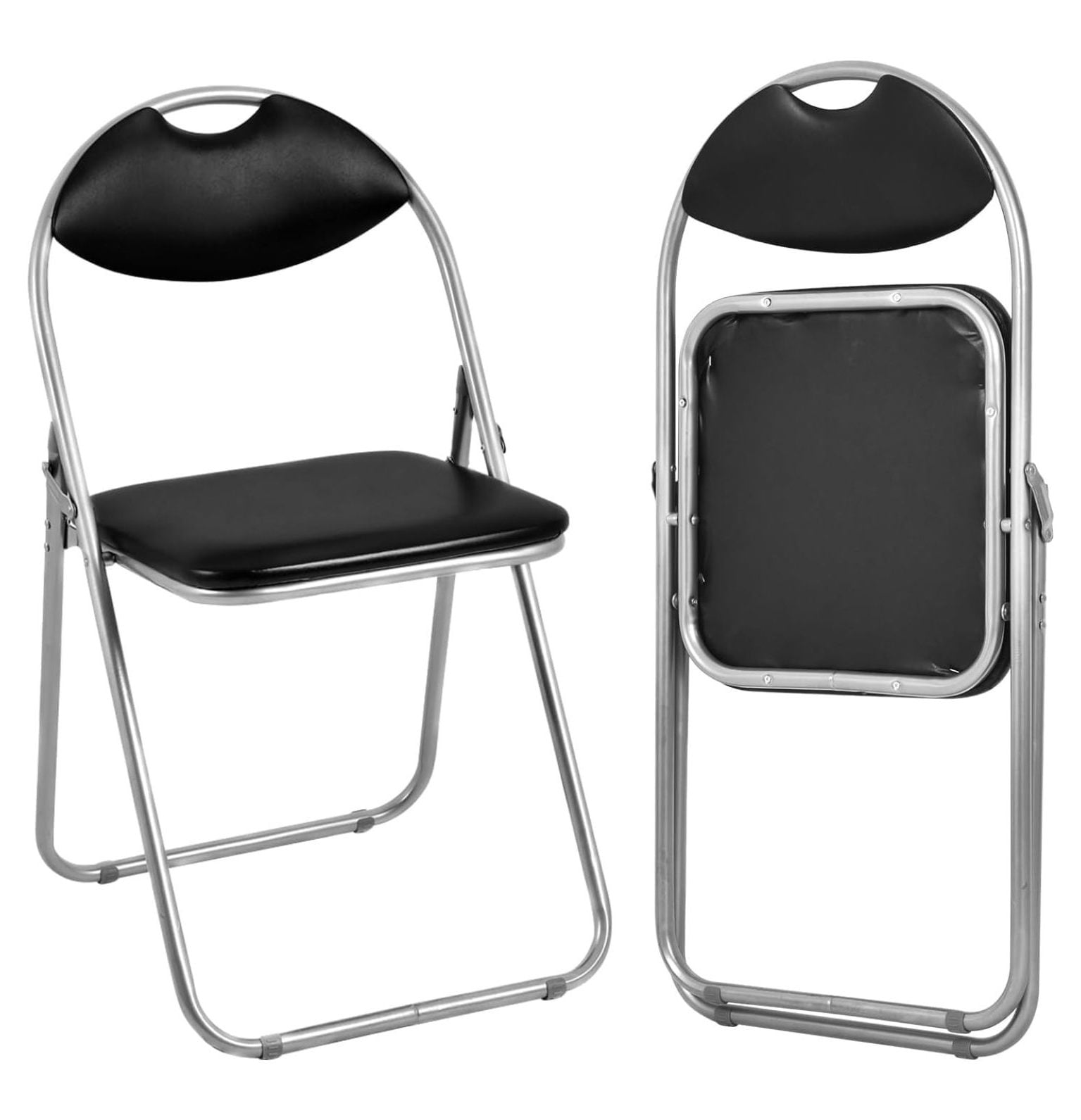 2 Pack Folding Chairs w/Padded Seats, Metal Foldable Chair with Extra ...