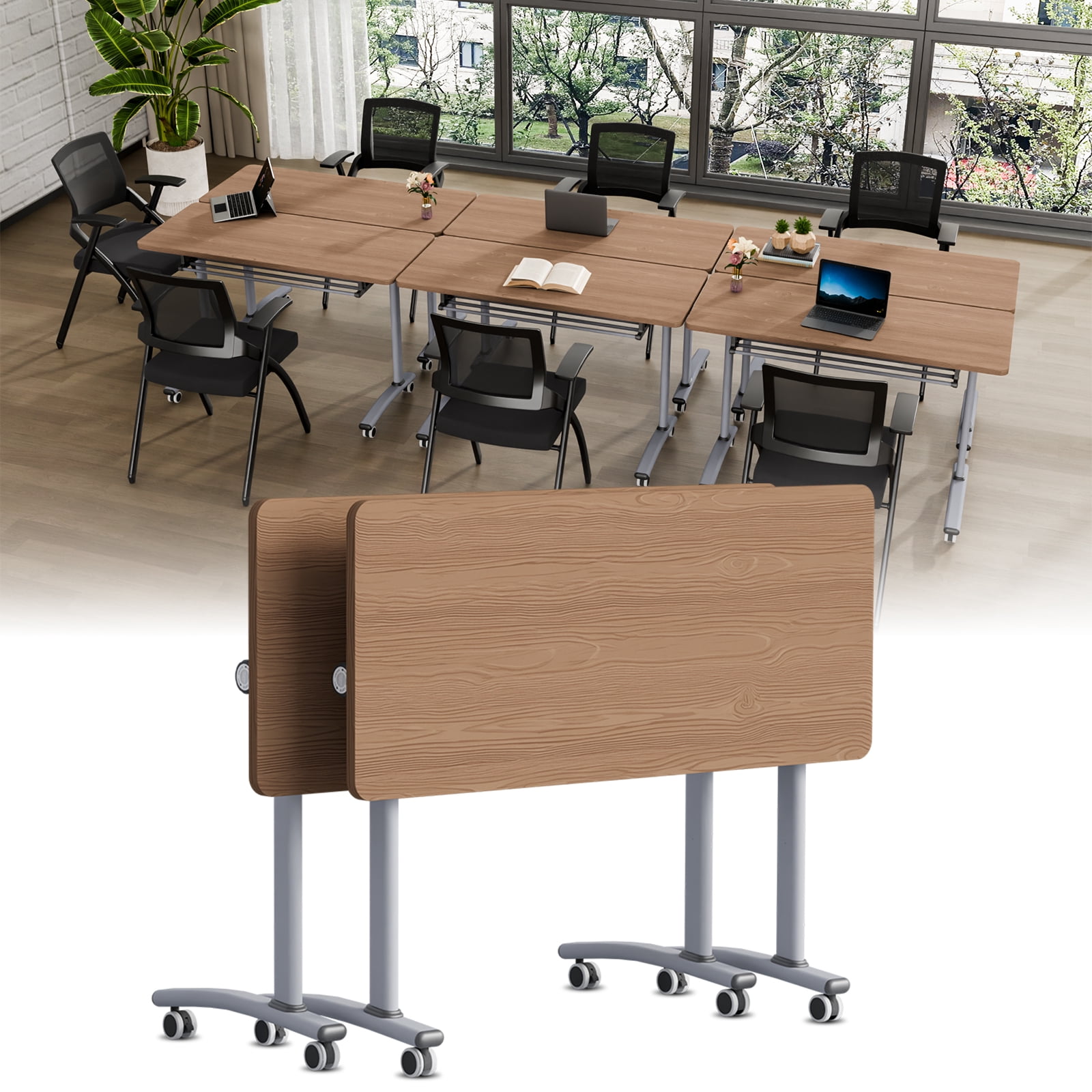 2-Pack Folding Conference Room Table with Wheels, Mobile Modular ...