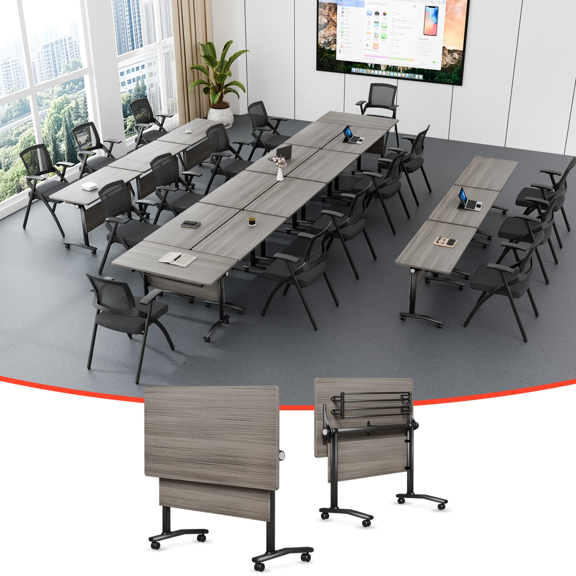 2 Pack Folding Conference Table, 61 Inch Mobile Training Table with ...