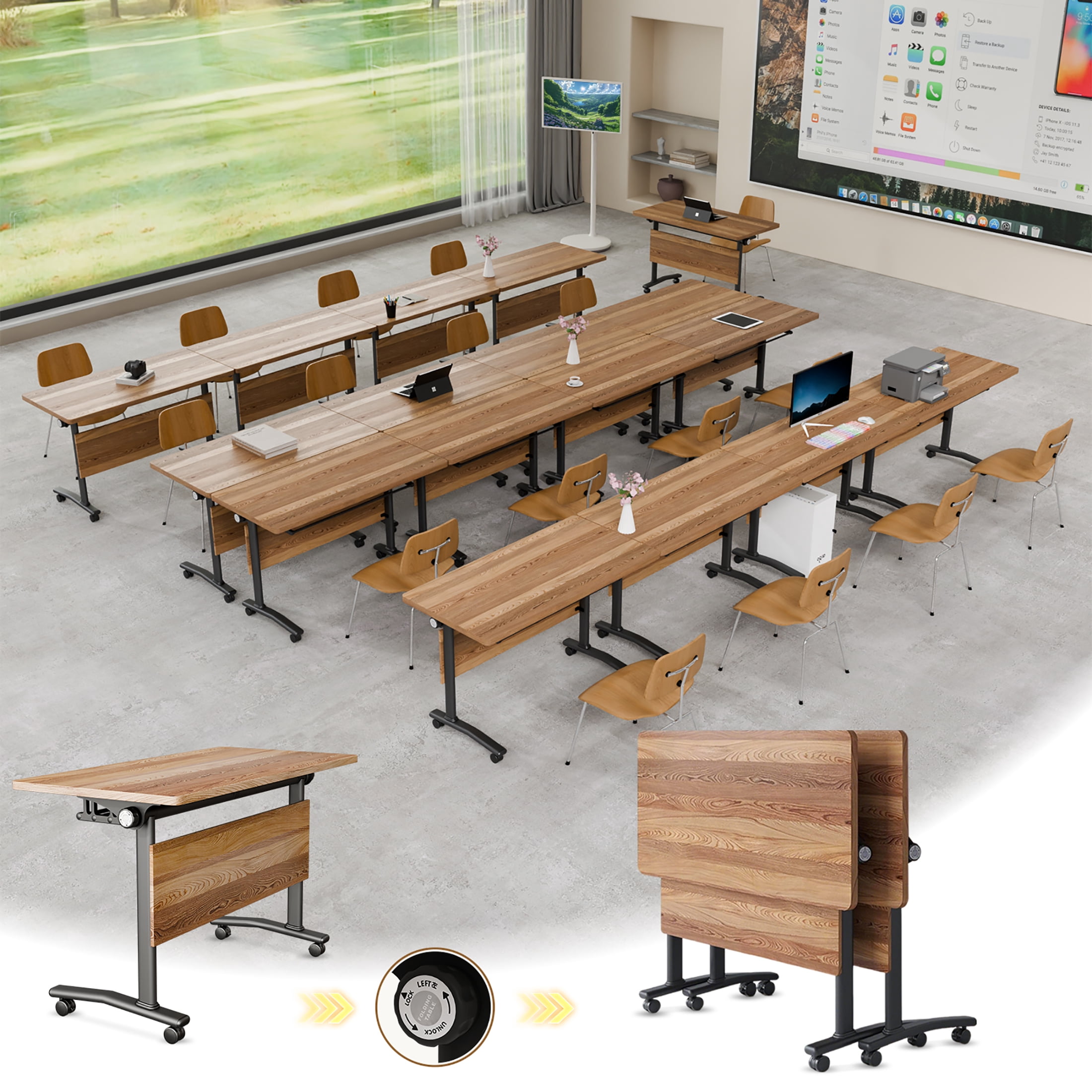 2 Pack Folding Conference Table, 61 Inch Mobile Training Table with ...