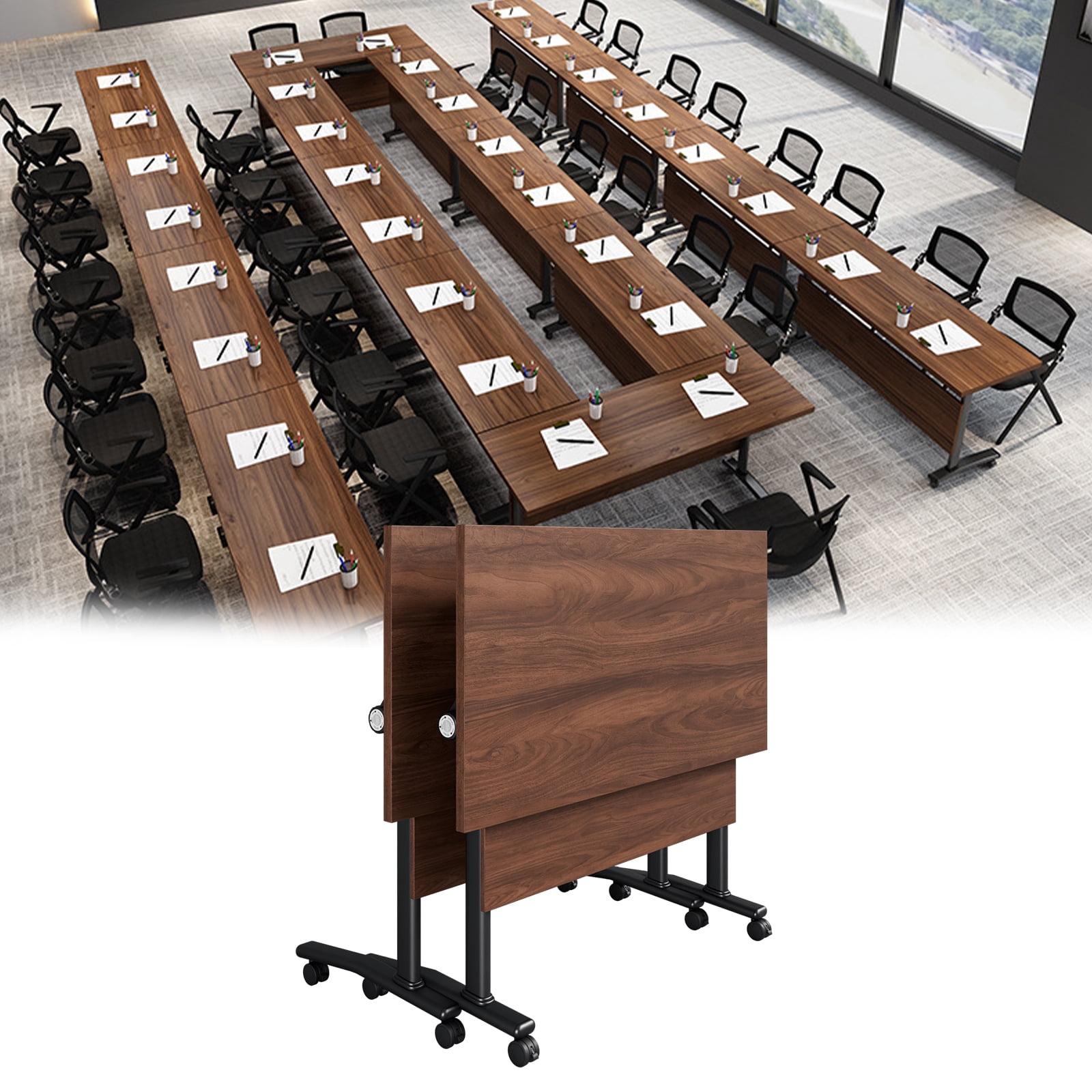 2 Pack Folding Conference Table on Wheels,Large Rectangular Conference ...