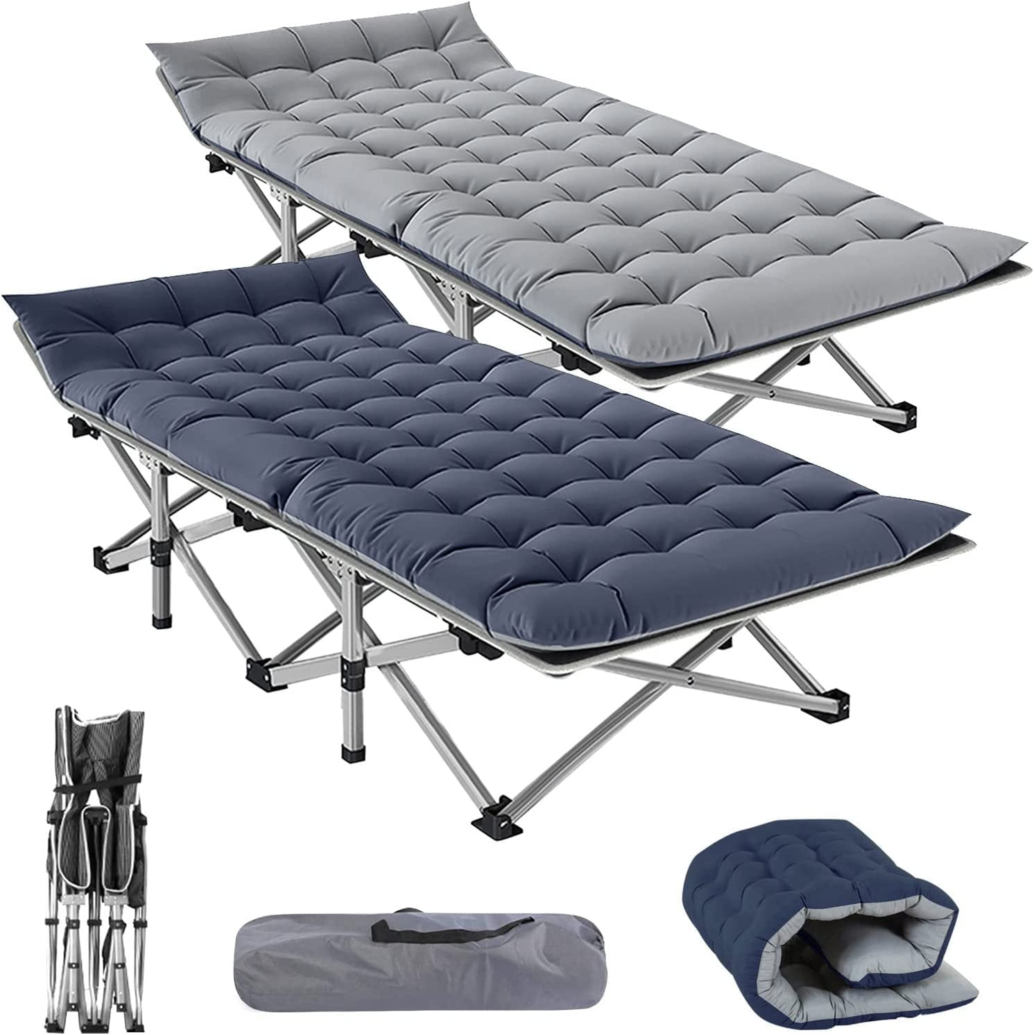 2 Pack Folding Cot Camping Cots for Adults, Portable Sleeping Cot with ...