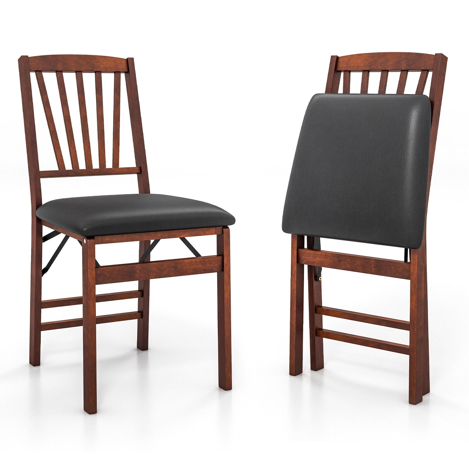 2 Pack Folding Dining Chairs Foldable Chairs w/ PVC Padded Seat & High ...