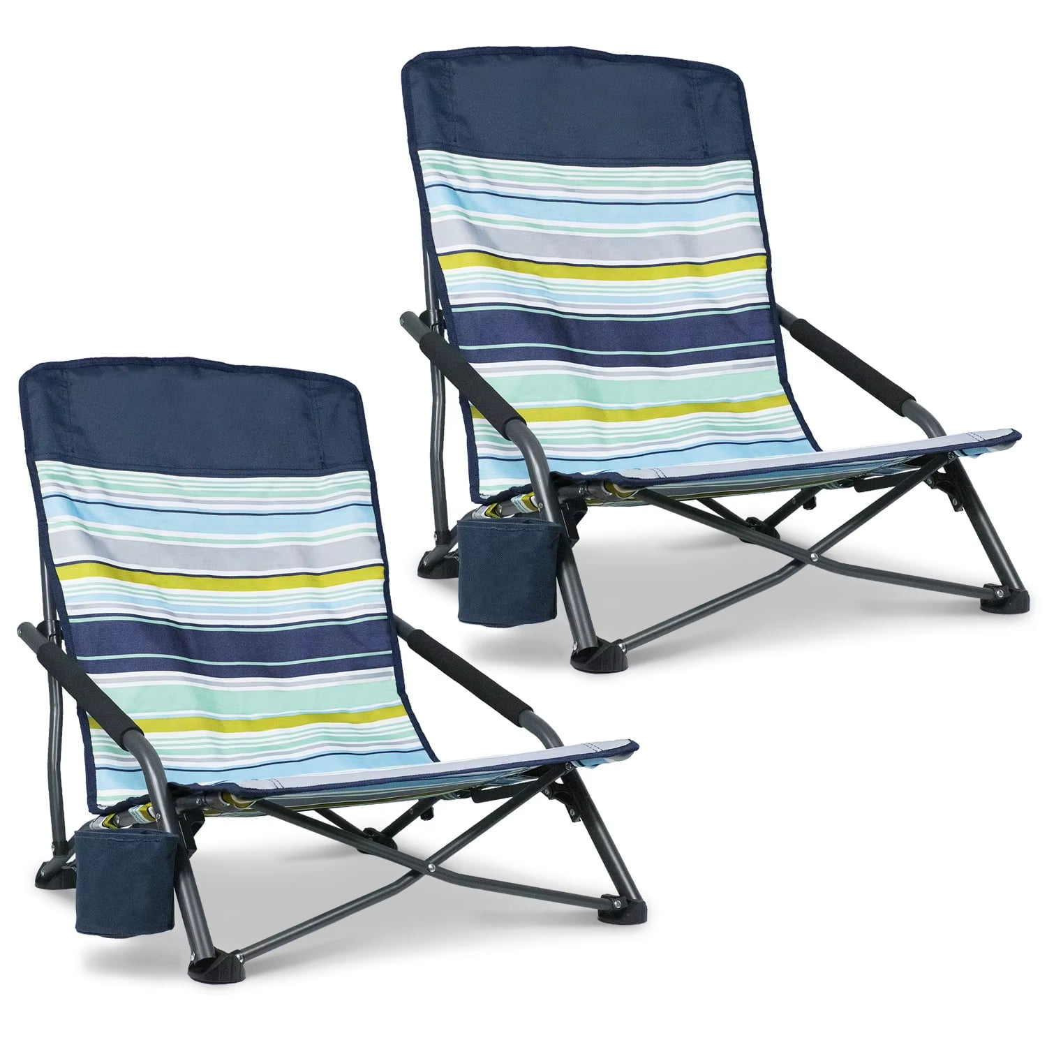 2 Pack Folding Low Back Mesh Beach Chair for Adults - Portable ...