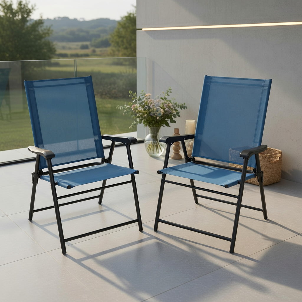 2-Pack Folding Patio Dining Chairs with Armrests – Sturdy Metal Frame ...