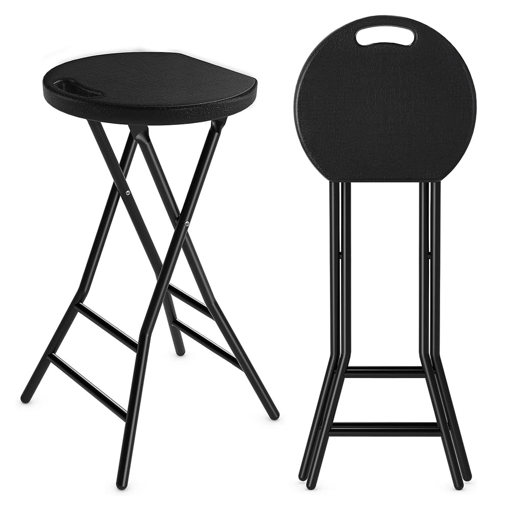 2 Pack Folding Stool, 24 inch Tall Folding Bar Stool with Handle, Metal ...