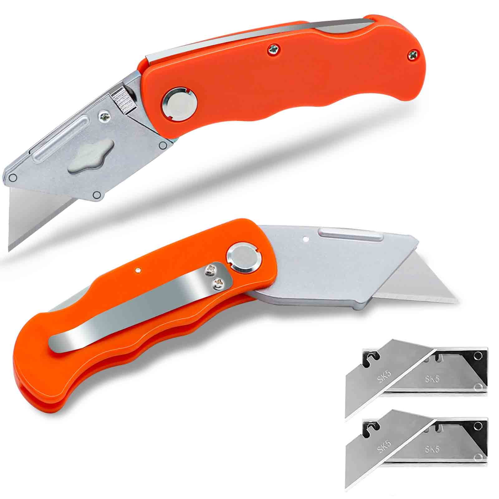 2 Pack Folding Utility Knife,Pocket Box Cutter Knife,Heavy Duty Box ...