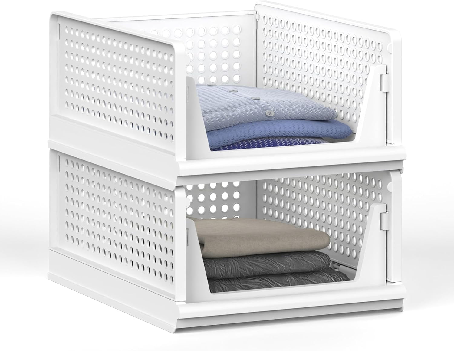 2 Pack Stackable Plastic Storage Basket, Folding Wardrobe Storage Box ...