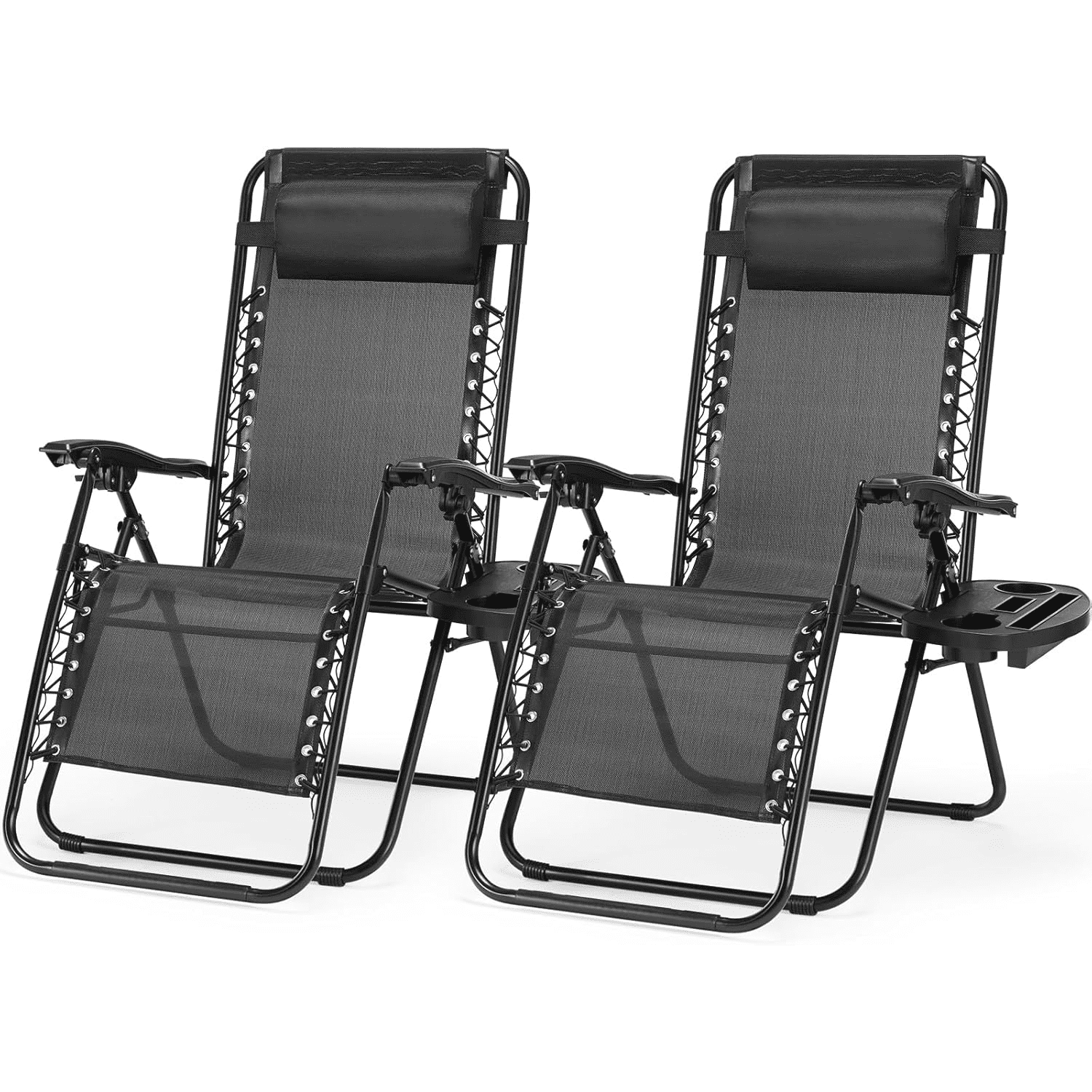 2-Pack Folding Zero Gravity Lounge Chairs with Pillows & Cup Holders ...