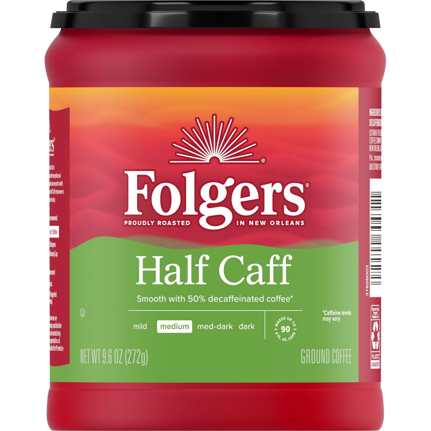 2 Pack Folgers 1/2 Caff Medium Roast Ground Coffee - Walmart.com