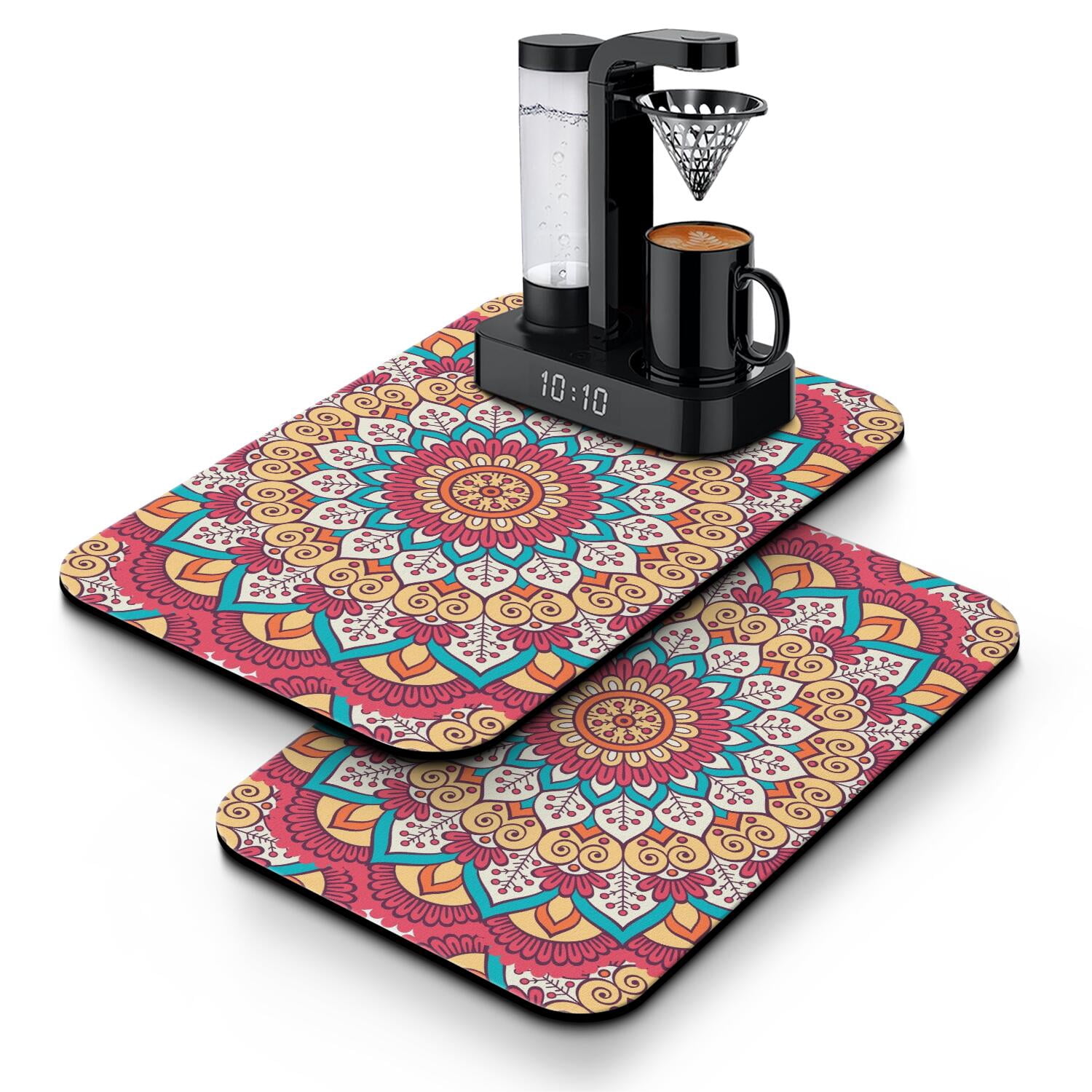 2 Pack Folk Style Mandala Coffee Mat Set - Geometric Pattern, Slip ...