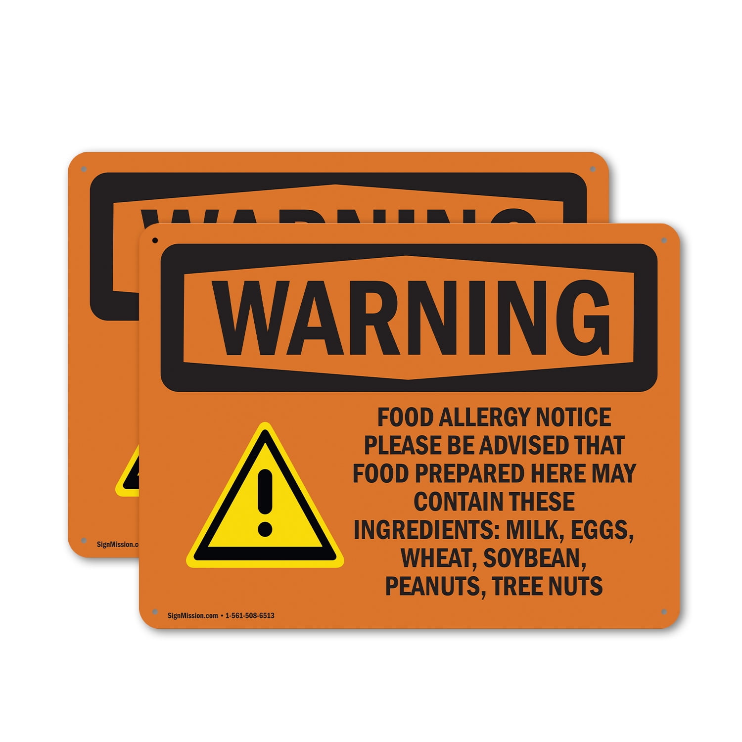 (2 Pack) Food Allergy Notice Please Be With Symbol OSHA Warning Sign 10 ...